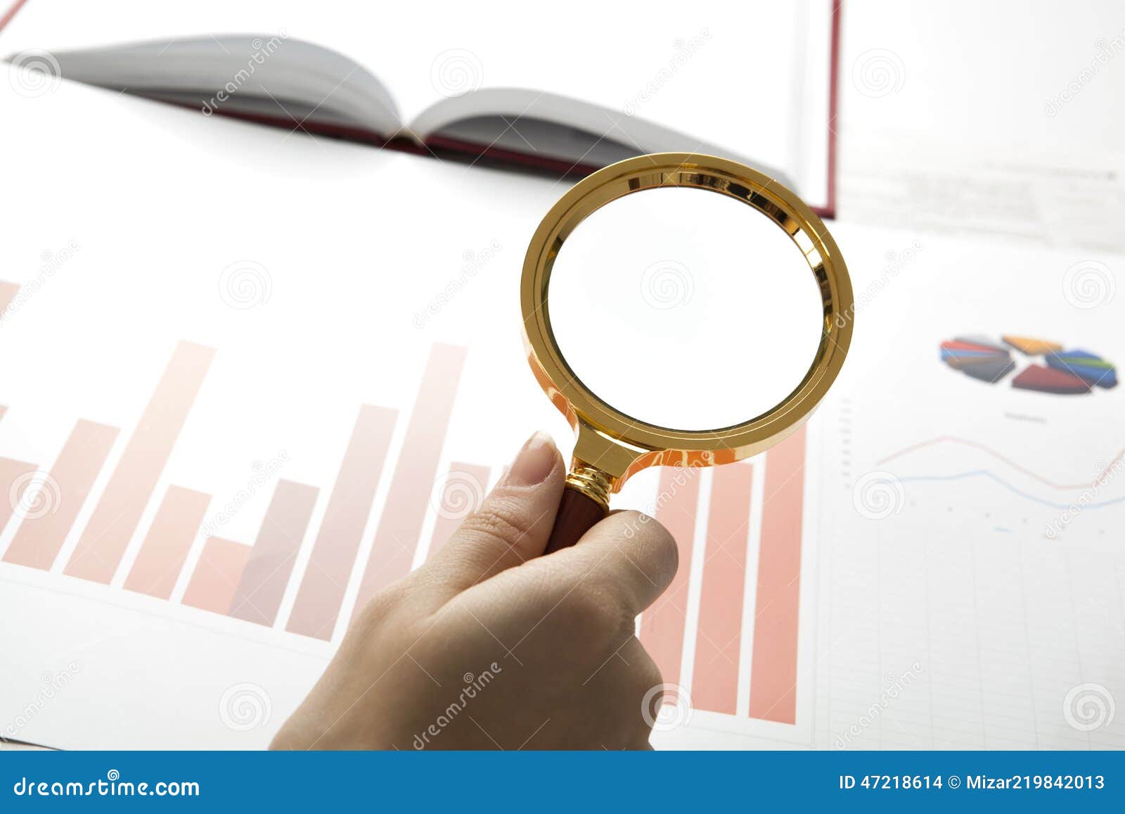 Worker Examines a Magnifying Glass Text Stock Photo - Image of right ...