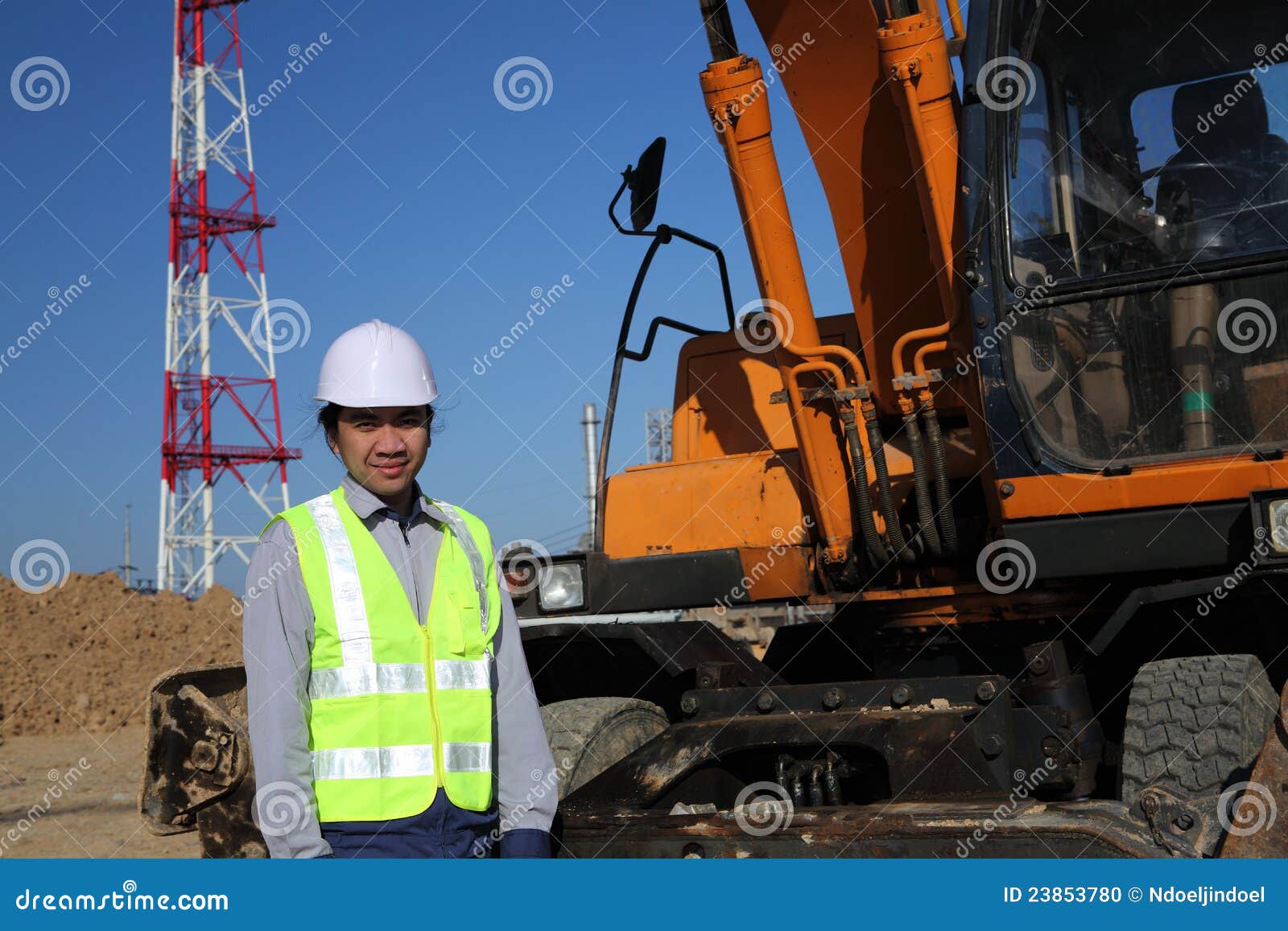 Worker with excavator stock photo. Image of contractor - 23853780