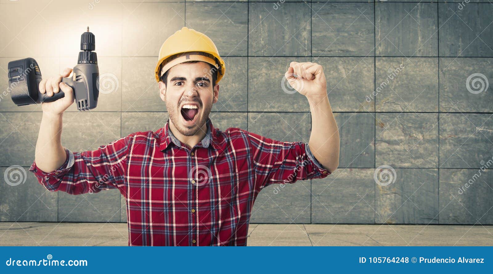 Worker with Expression of Success Stock Photo - Image of drill ...