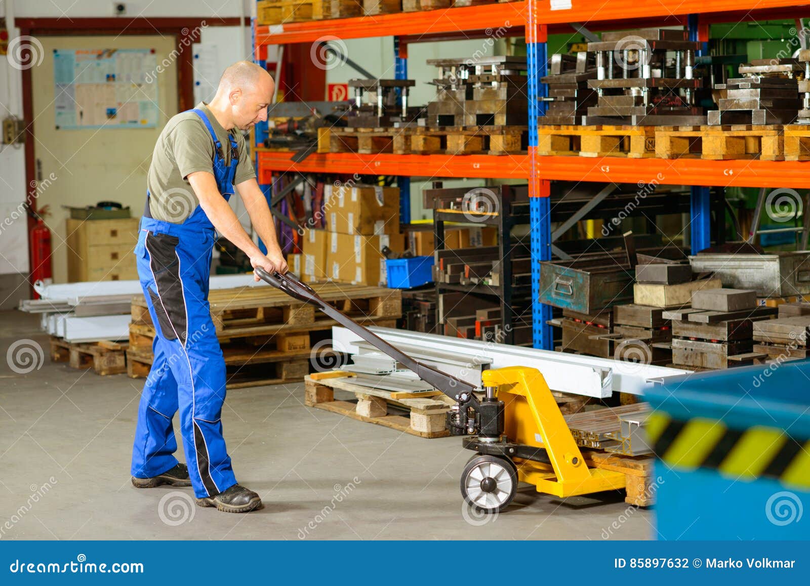 Worker in Factory with Hand Lift Stock Photo - Image of manager ...