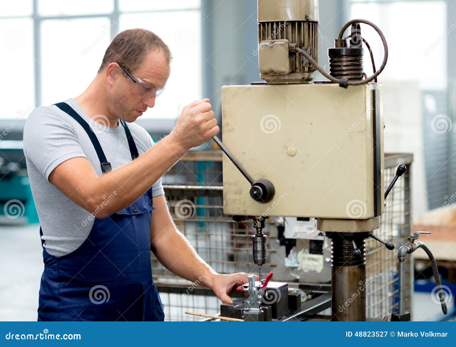 Worker in Factory Using Drill Machine Stock Image - Image of industrial ...