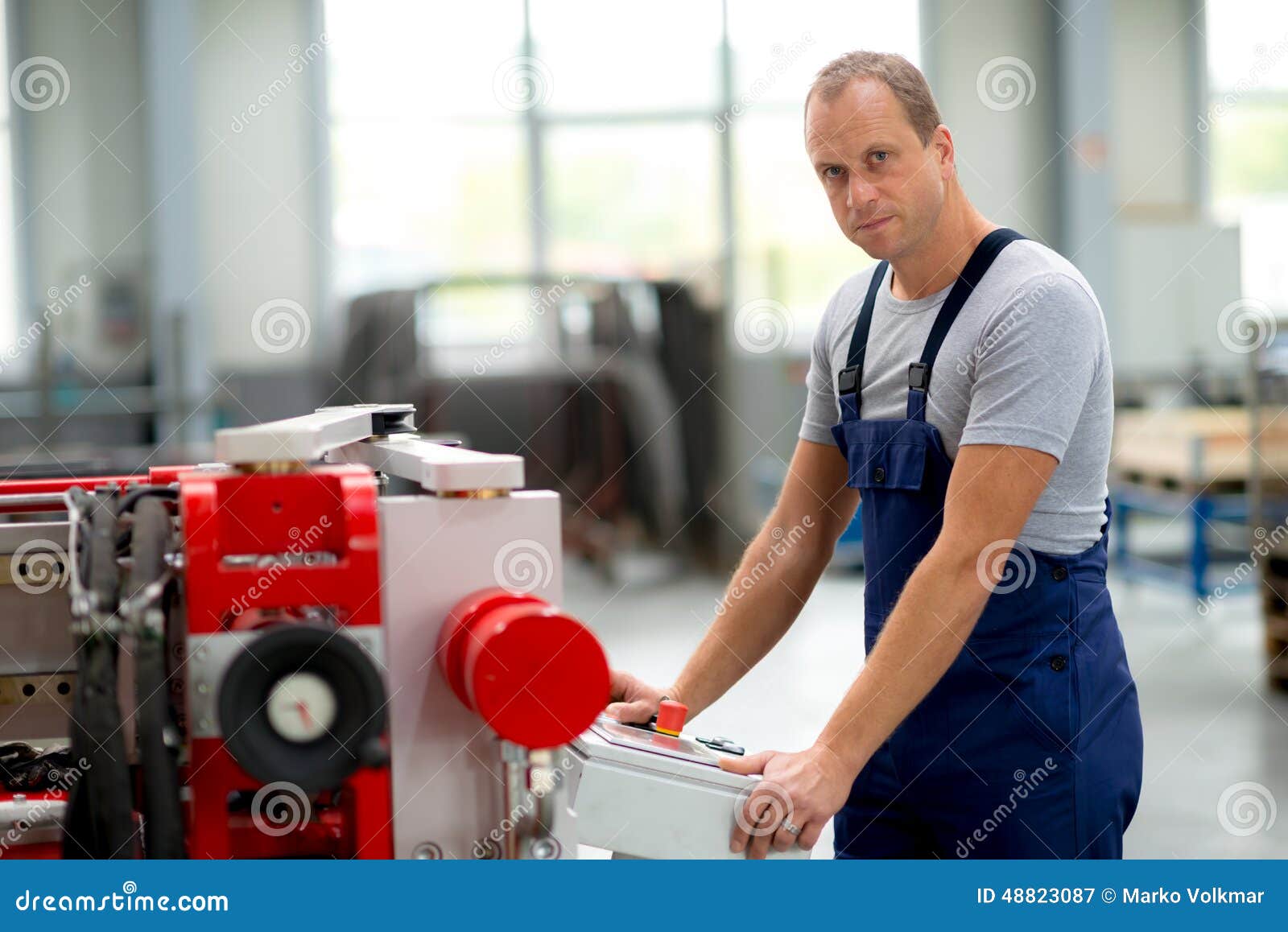 Worker in Factory Using Machine Stock Image - Image of improvement ...