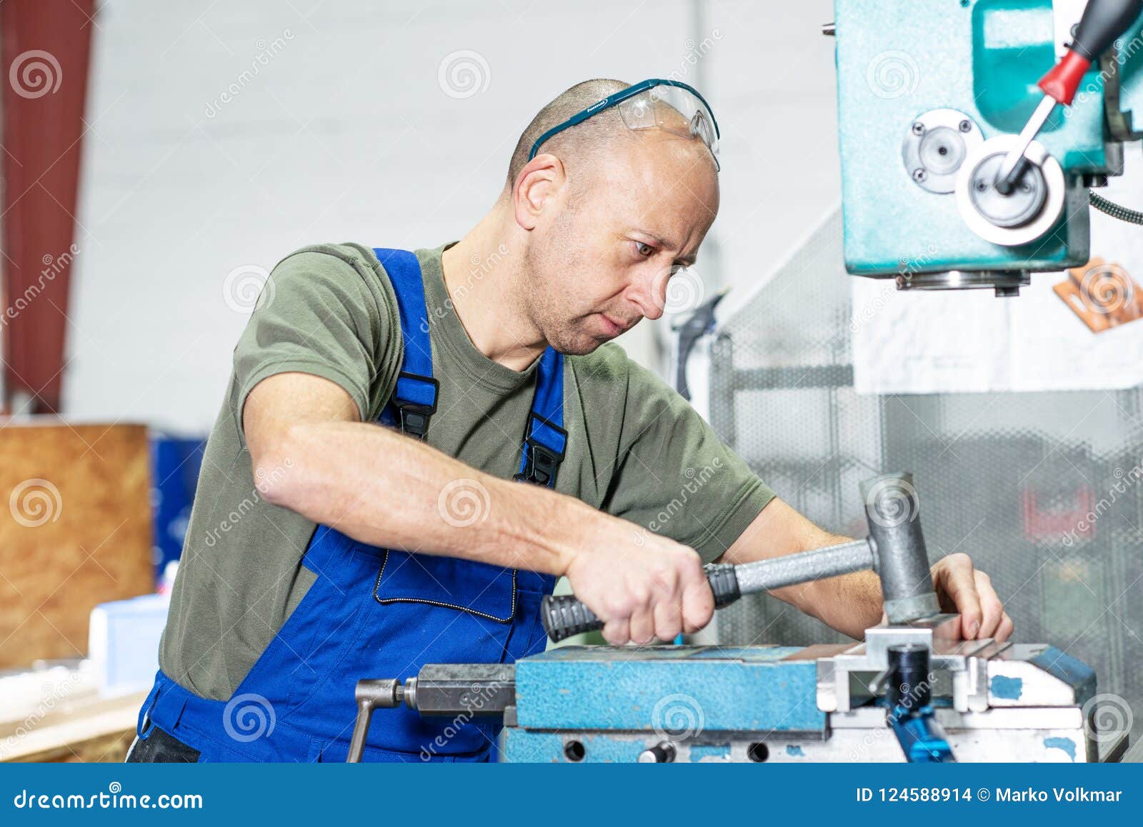 Worker in factory stock photo. Image of metal, drill - 124588914