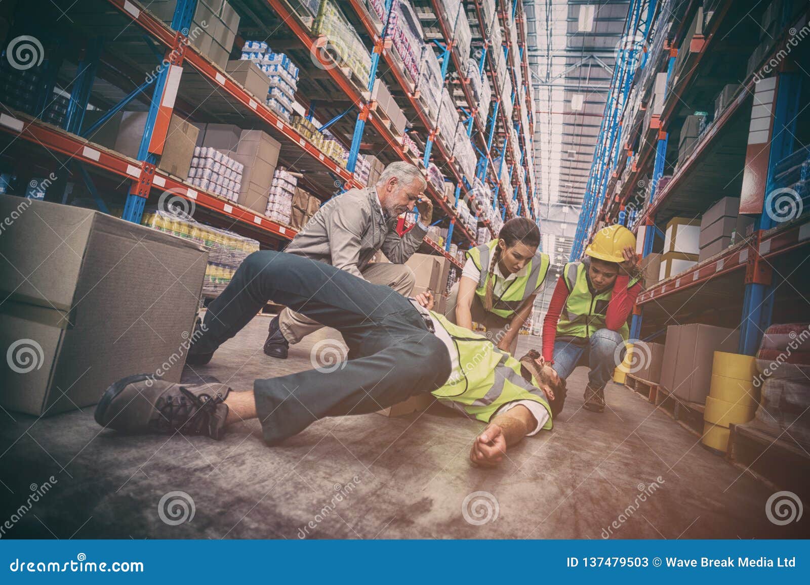 Worker Fallen Down while Carrying Cardboard Boxes Stock Image - Image ...