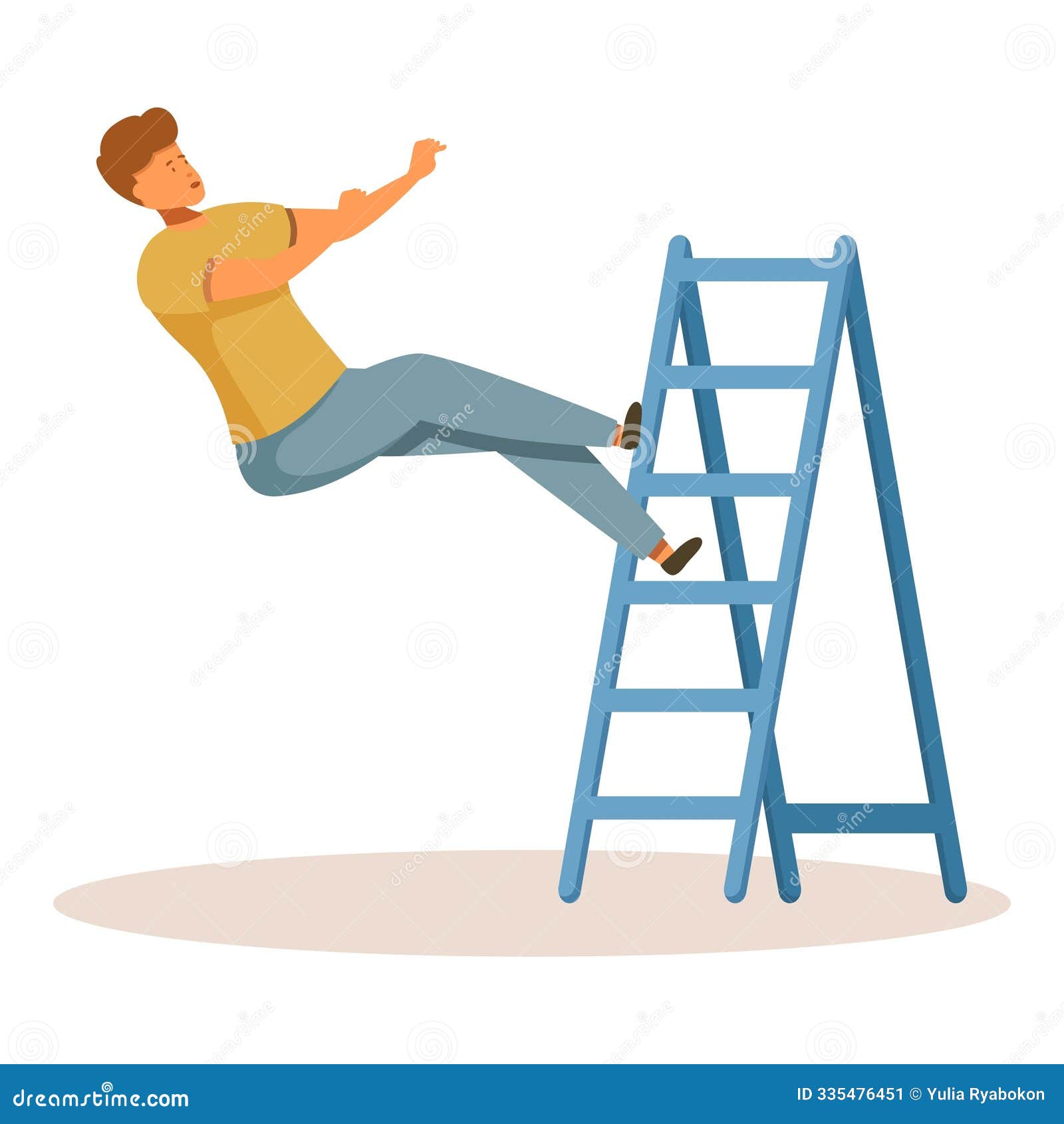 Worker Falling Down from Broken Ladder while Working on Renovation ...