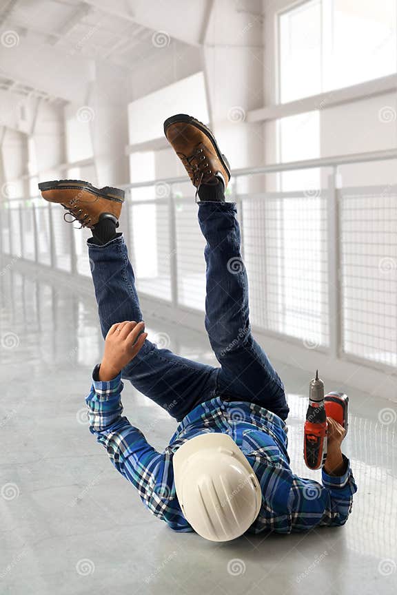 Worker Falling on Floor stock image. Image of hardhat - 83165015