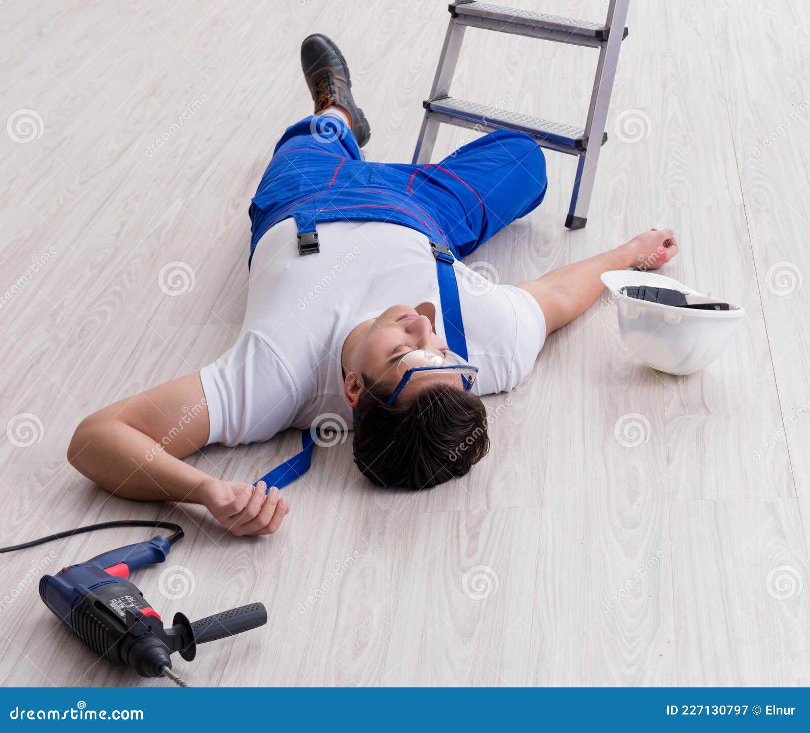 Worker after Falling from Height - Unsafe Behavior Stock Image - Image ...