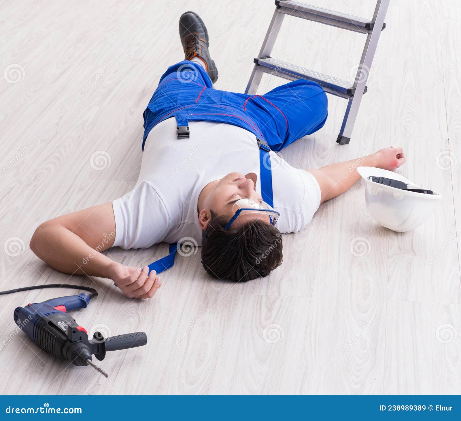 Worker after Falling from Height - Unsafe Behavior Stock Image - Image ...