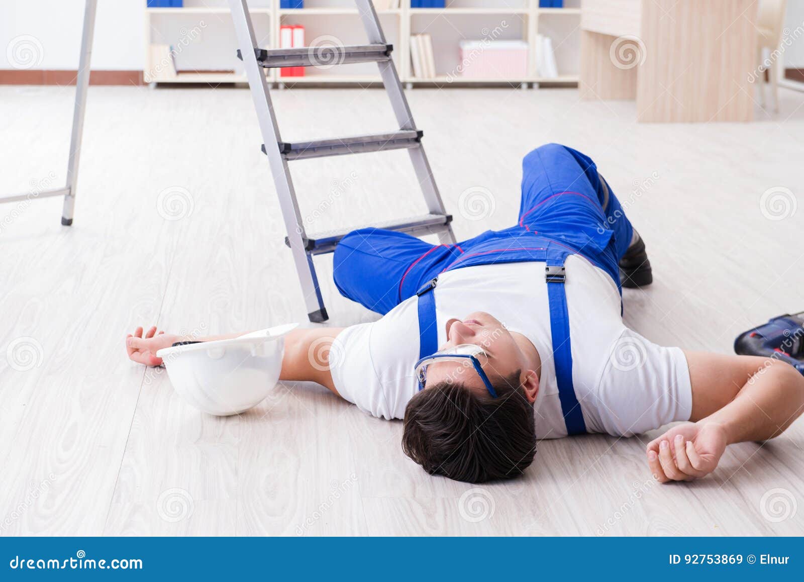 The Worker after Falling from Height - Unsafe Behavior Stock Image ...