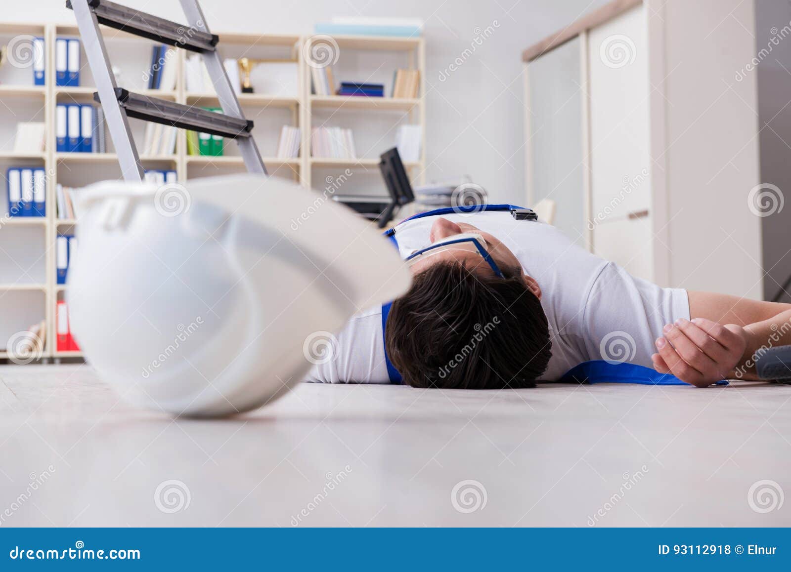 The Worker after Falling from Height - Unsafe Behavior Stock Photo ...