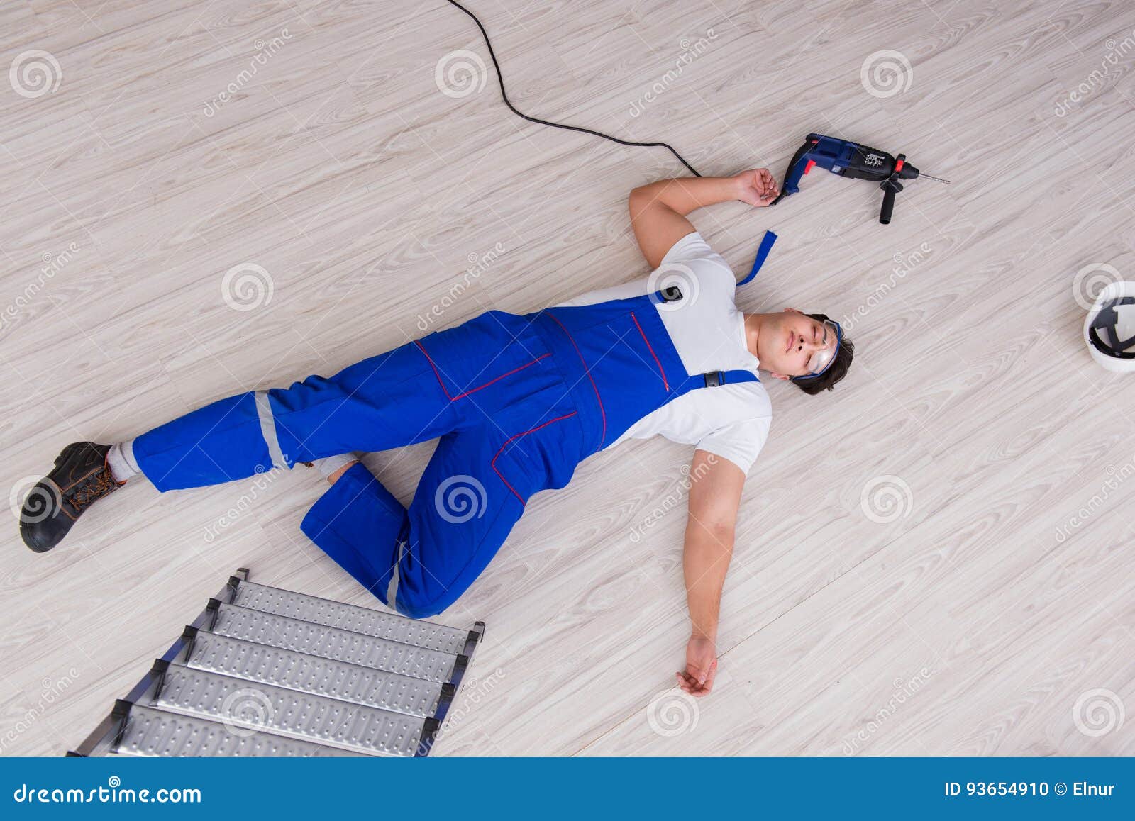 The Worker after Falling from Height - Unsafe Behavior Stock Photo ...