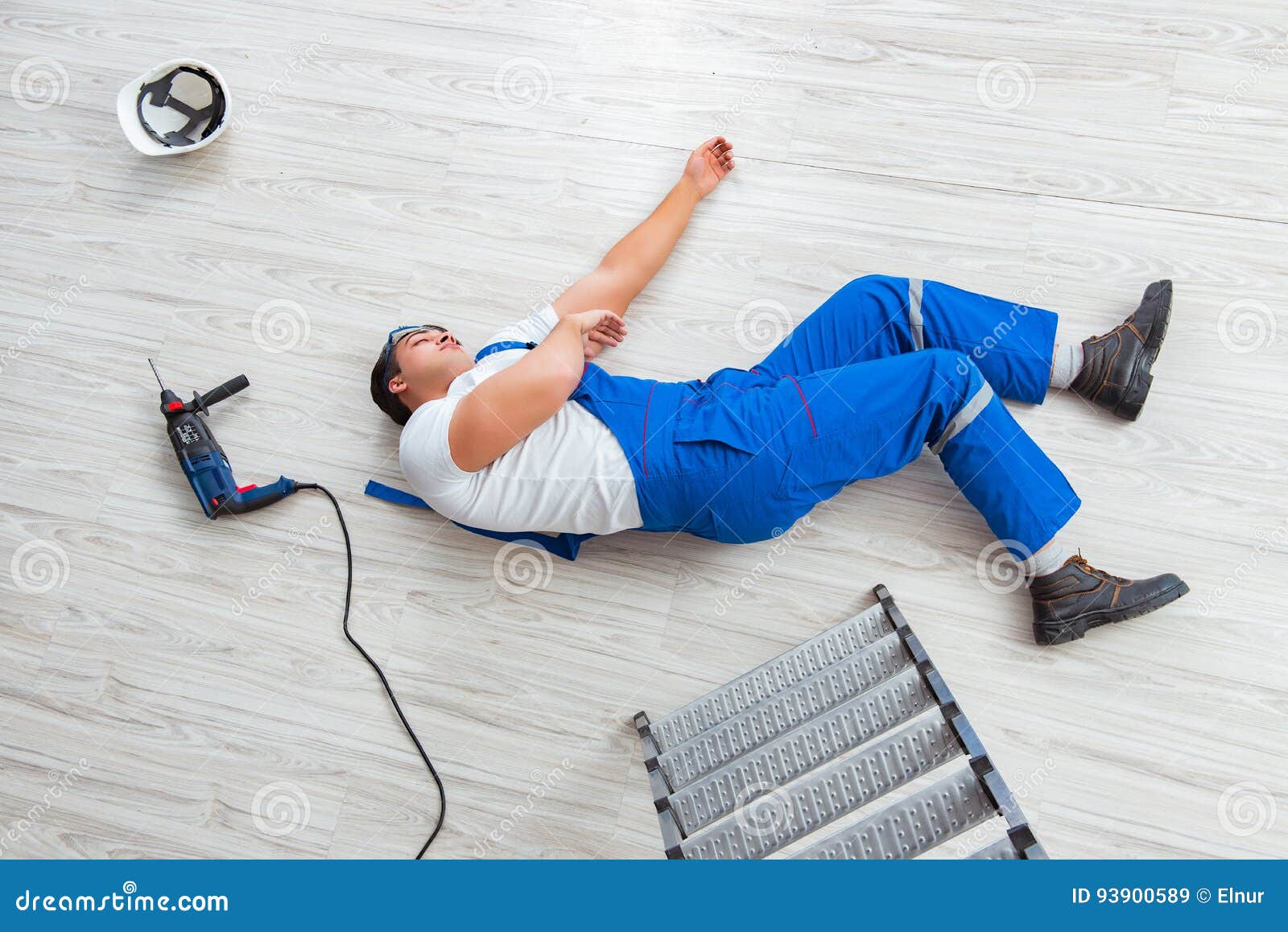 The Worker after Falling from Height - Unsafe Behavior Stock Image ...