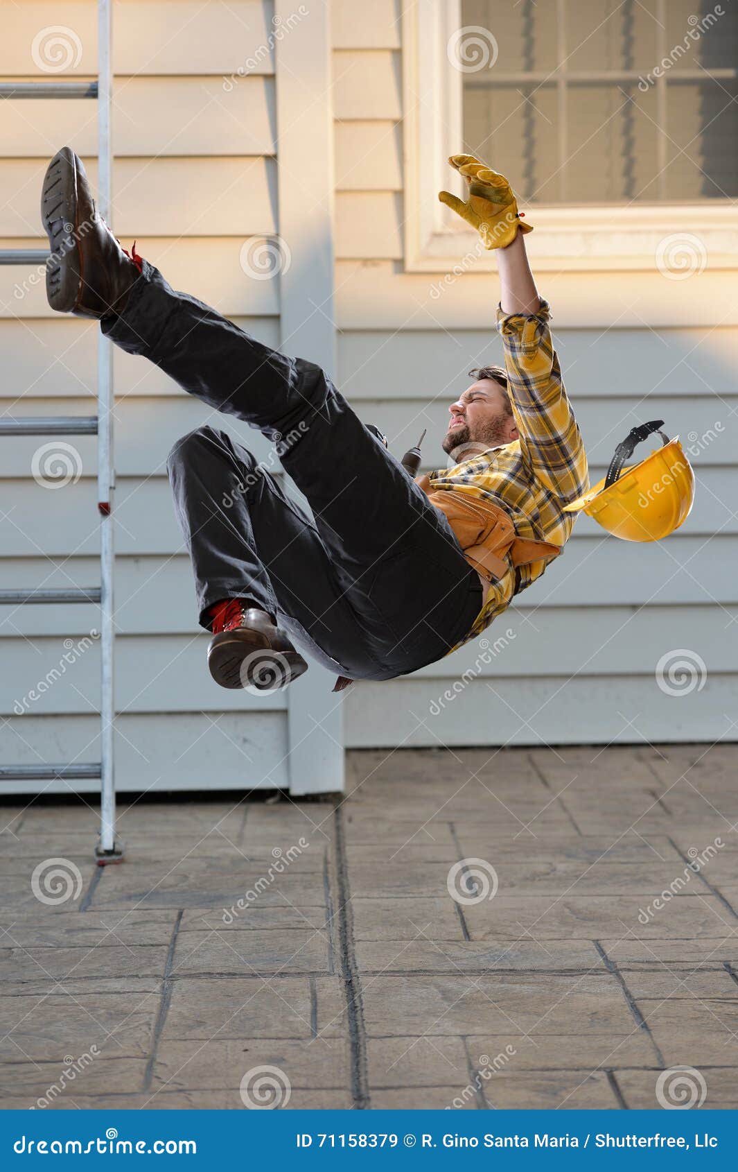 Worker Falling from Ladder stock image. Image of danger - 71158379