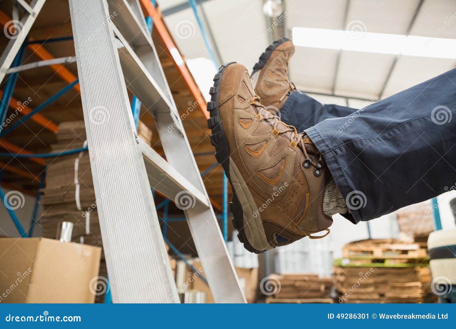 Worker Falling Off Ladder in Warehouse Stock Image - Image of ...