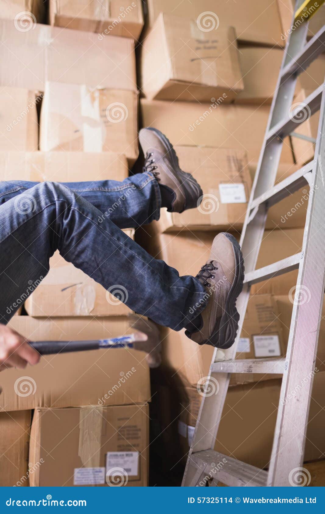 Worker Falling Off Ladder in Warehouse Stock Photo - Image of freight ...