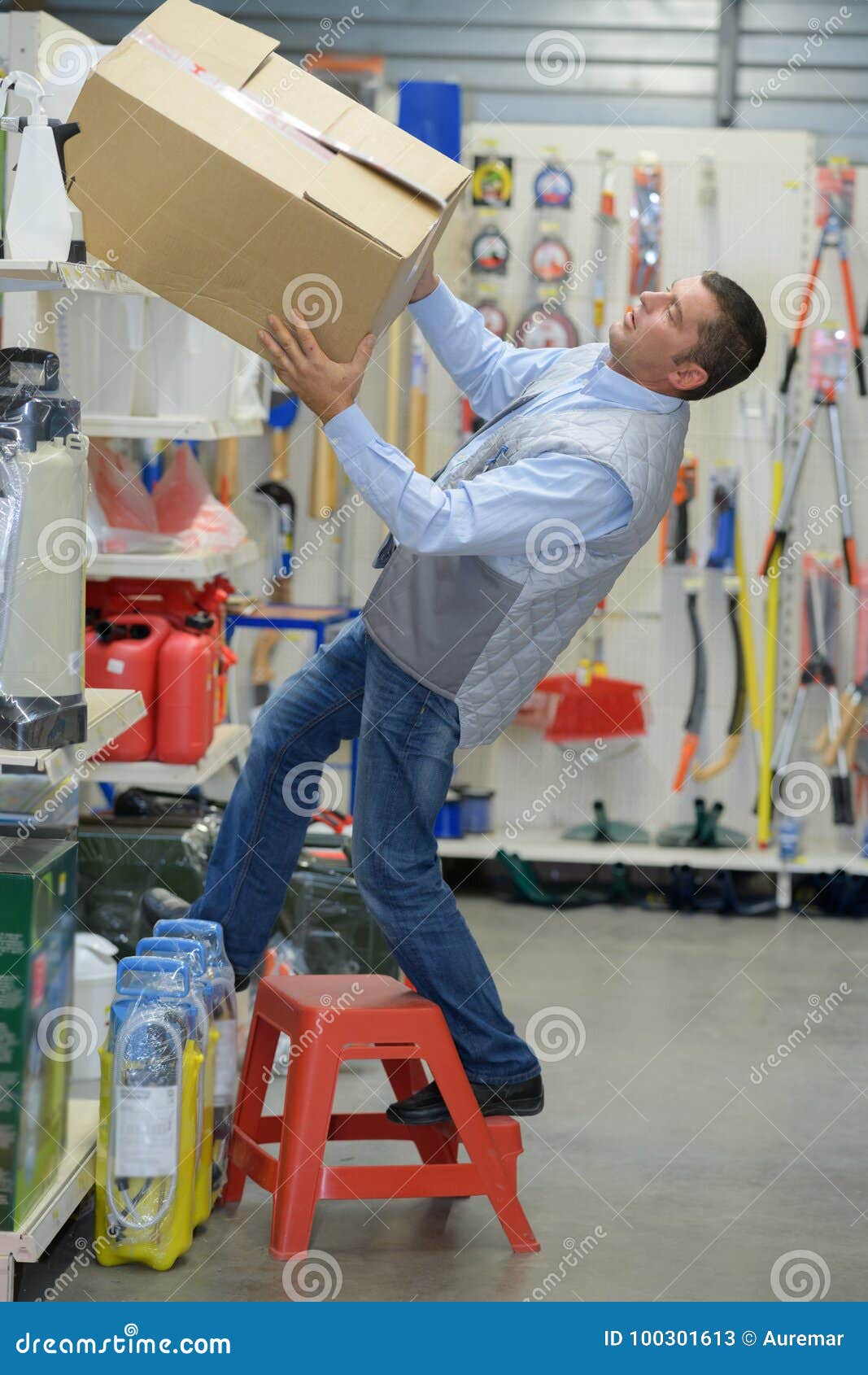 Worker Falling Off Ladder in Warehouse Stock Image - Image of indoors ...