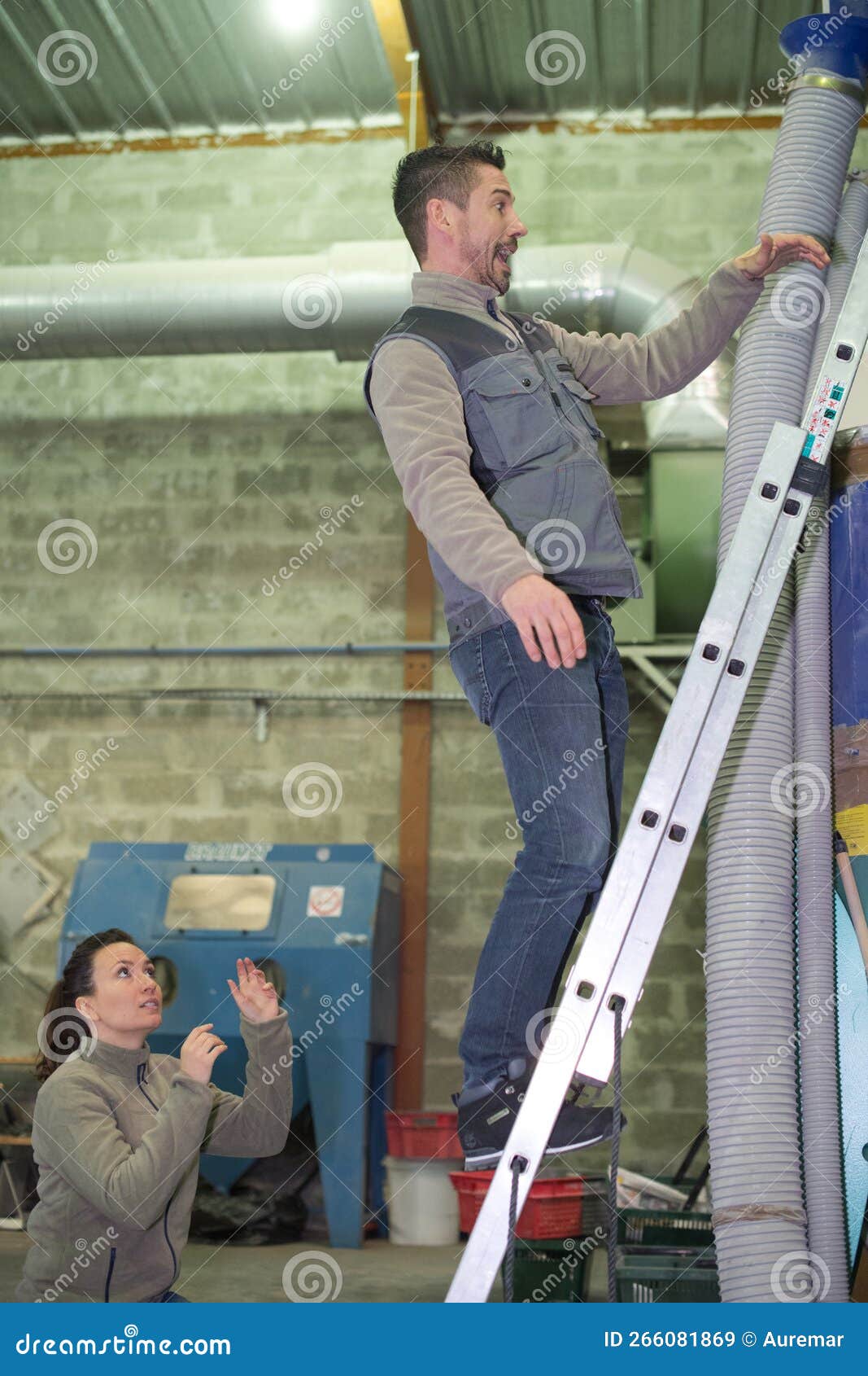Worker falling off ladder stock image. Image of fall - 266081869