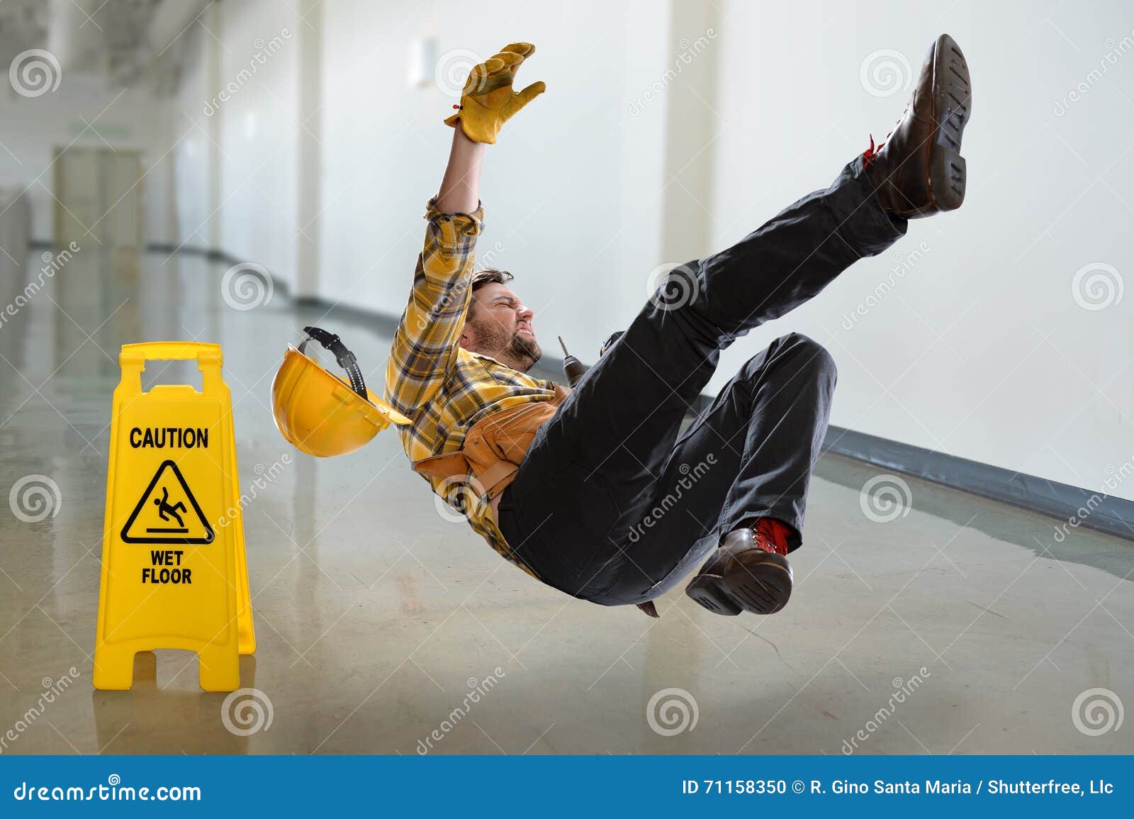 Worker Falling on Wet Floor Stock Photo - Image of danger, slip: 71158350