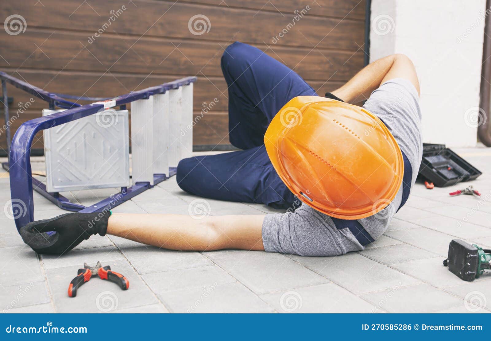 The Builder Fell From The Construction Site, Broke His Arm. Industrial ...