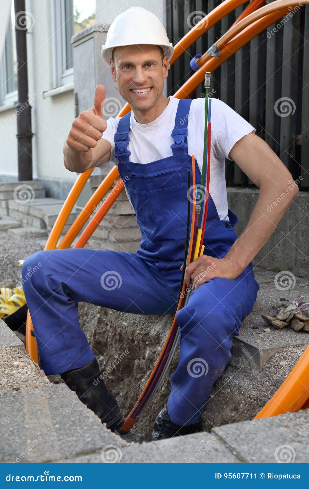 Worker at Fiber Optic Broadband Construction Site Stock Image - Image ...
