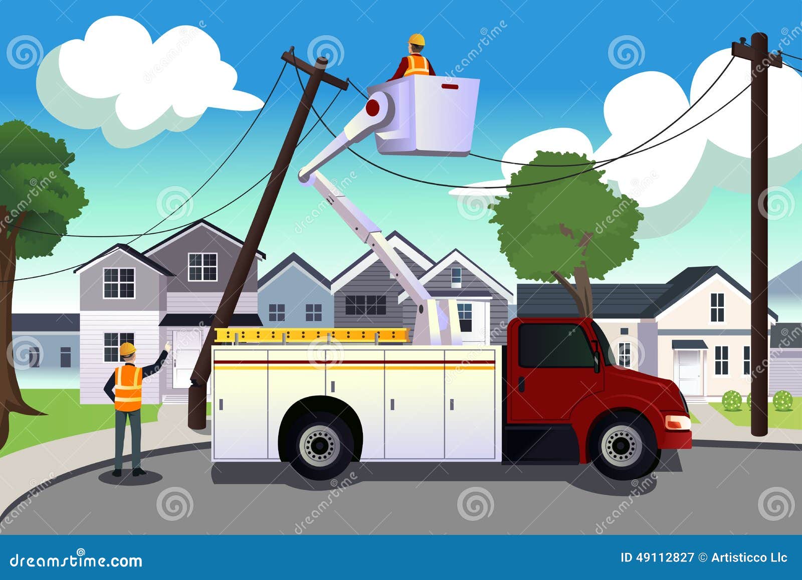 Worker Fixing Broken Power Lines Stock Vector - Illustration of ...