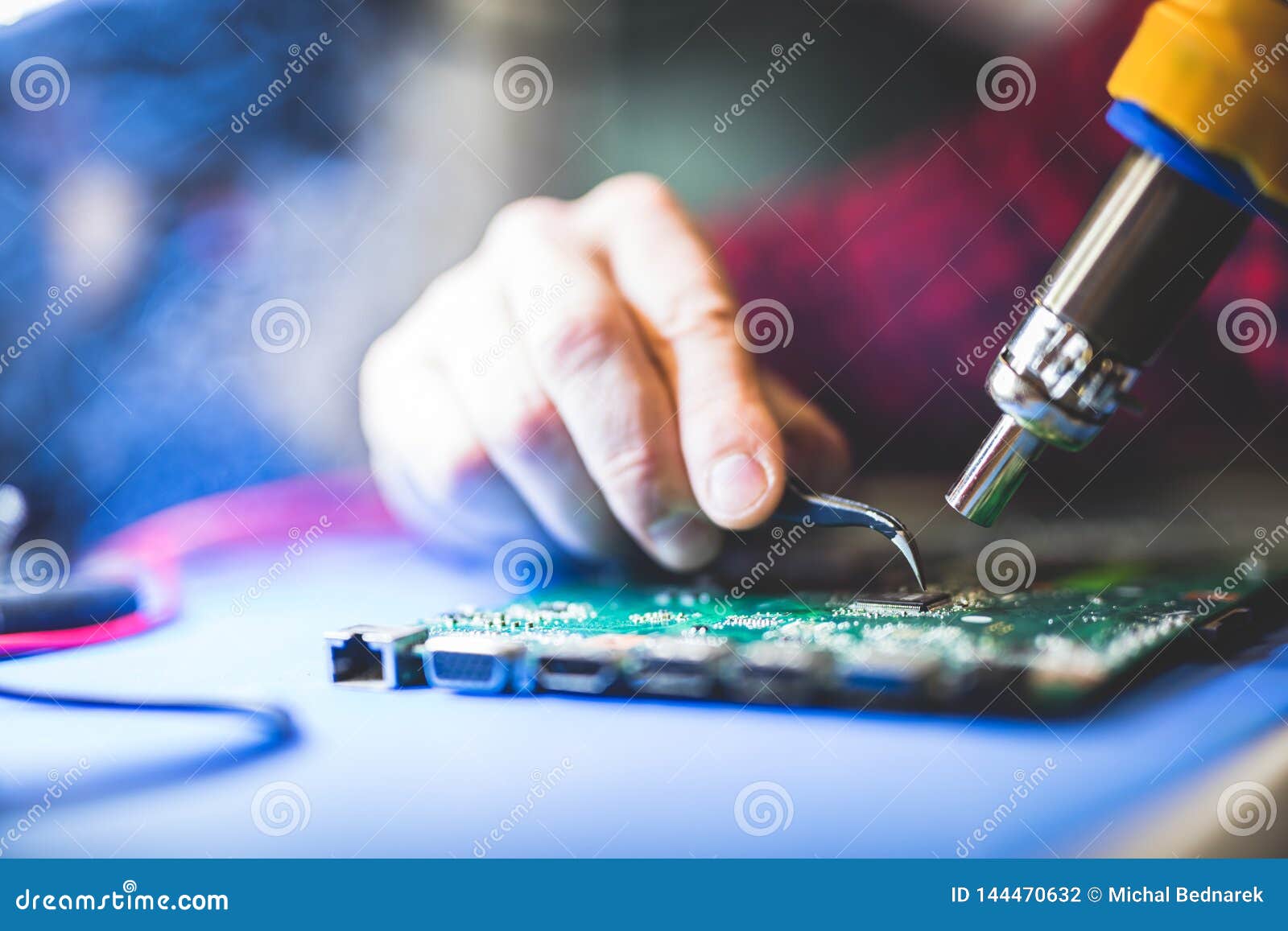 Worker Fixing CPU Board of a Computer Stock Photo - Image of hardware ...
