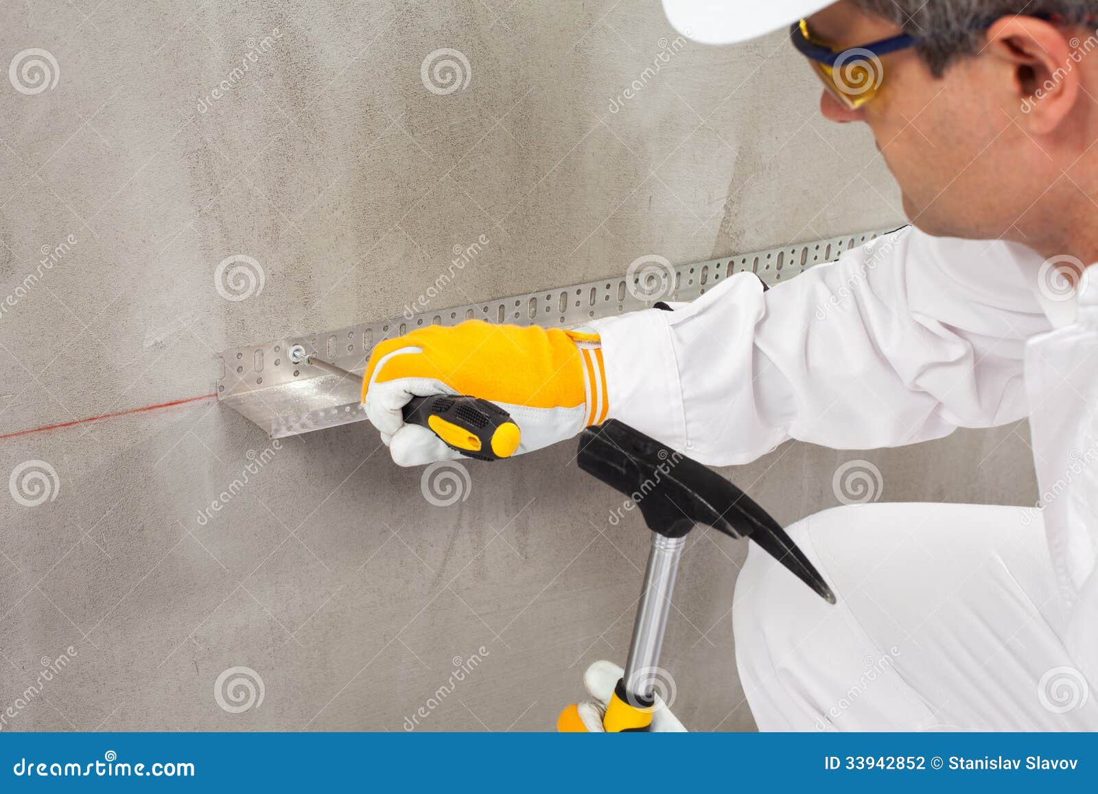Worker fixing a lath stock photo. Image of board, handyman - 33942852