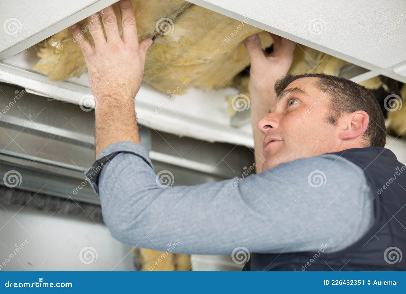 Worker Fixing Problem in Ceiling Stock Image - Image of installation ...