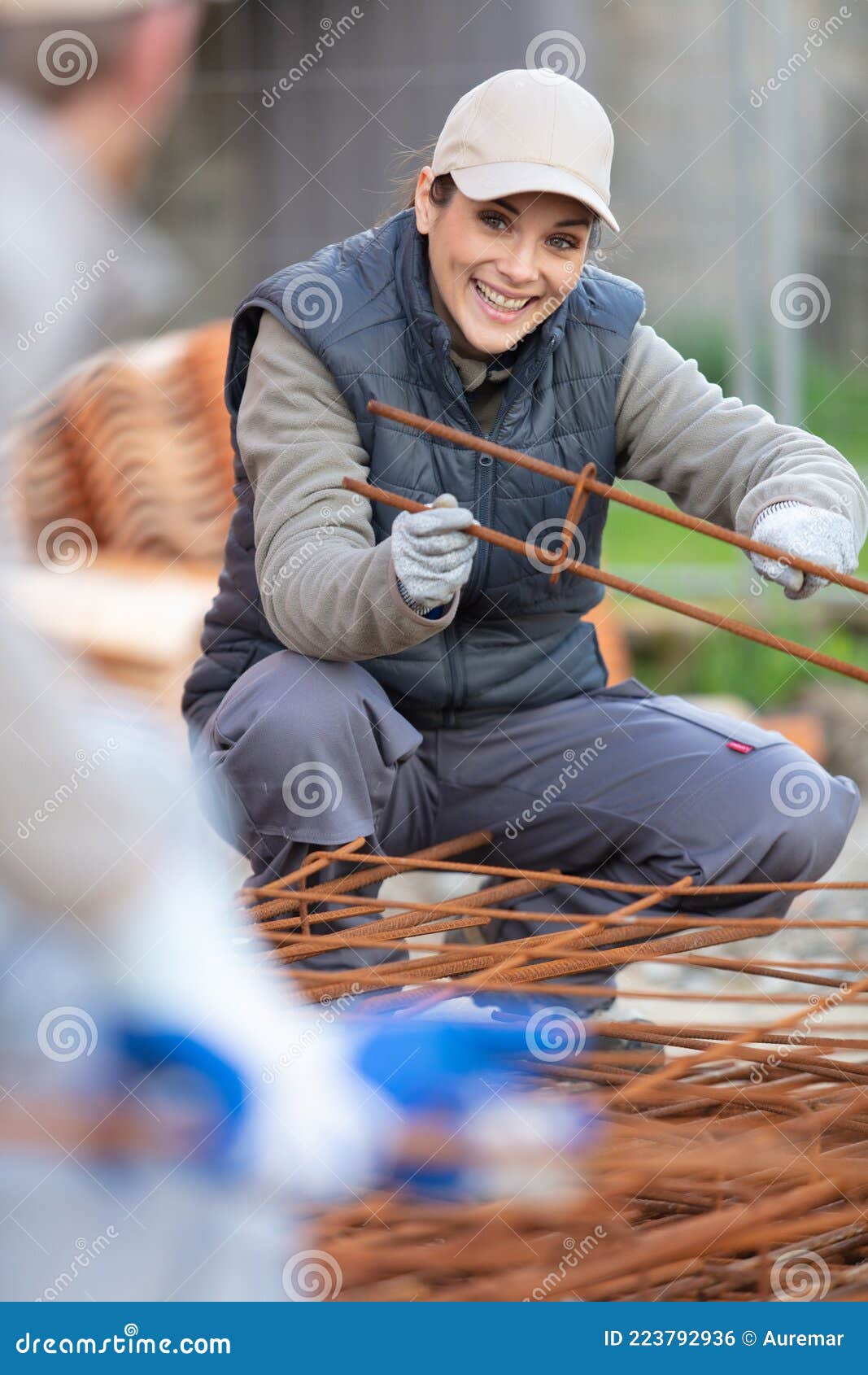 Worker Fixing Steel Rebar at Building Site Stock Photo - Image of cage ...