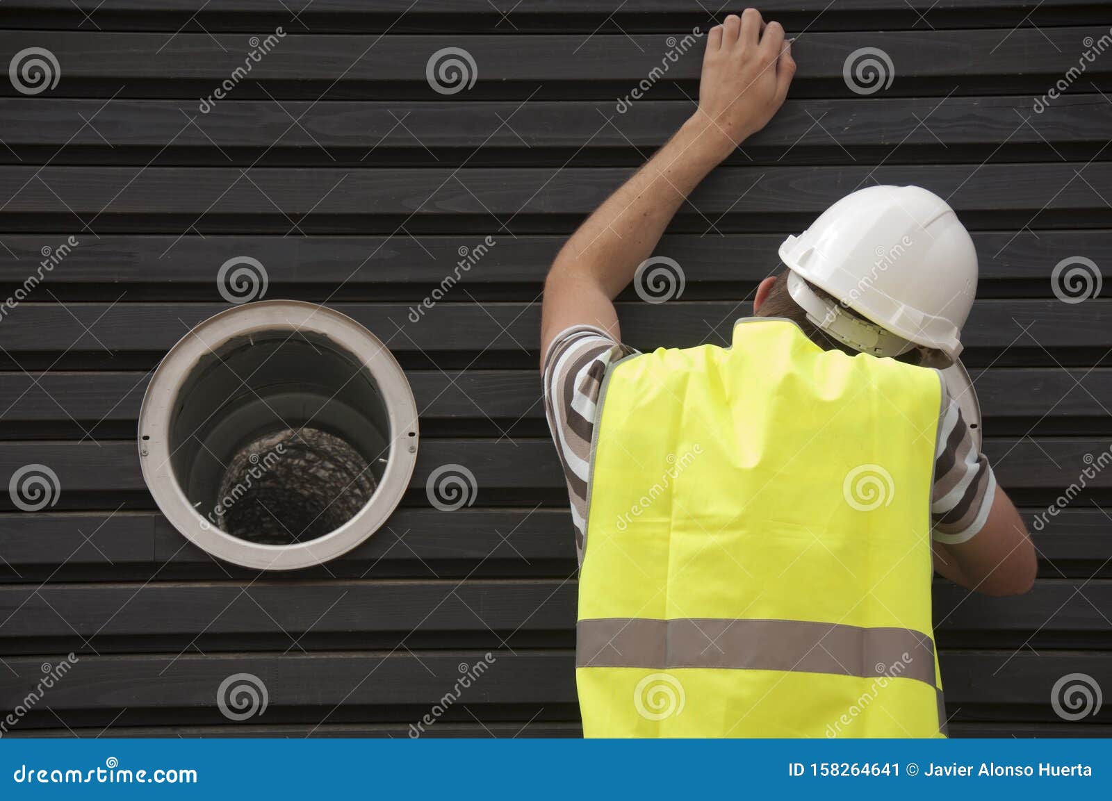 Worker Fixing Ventilation with Safety Measures Editorial Photo - Image ...