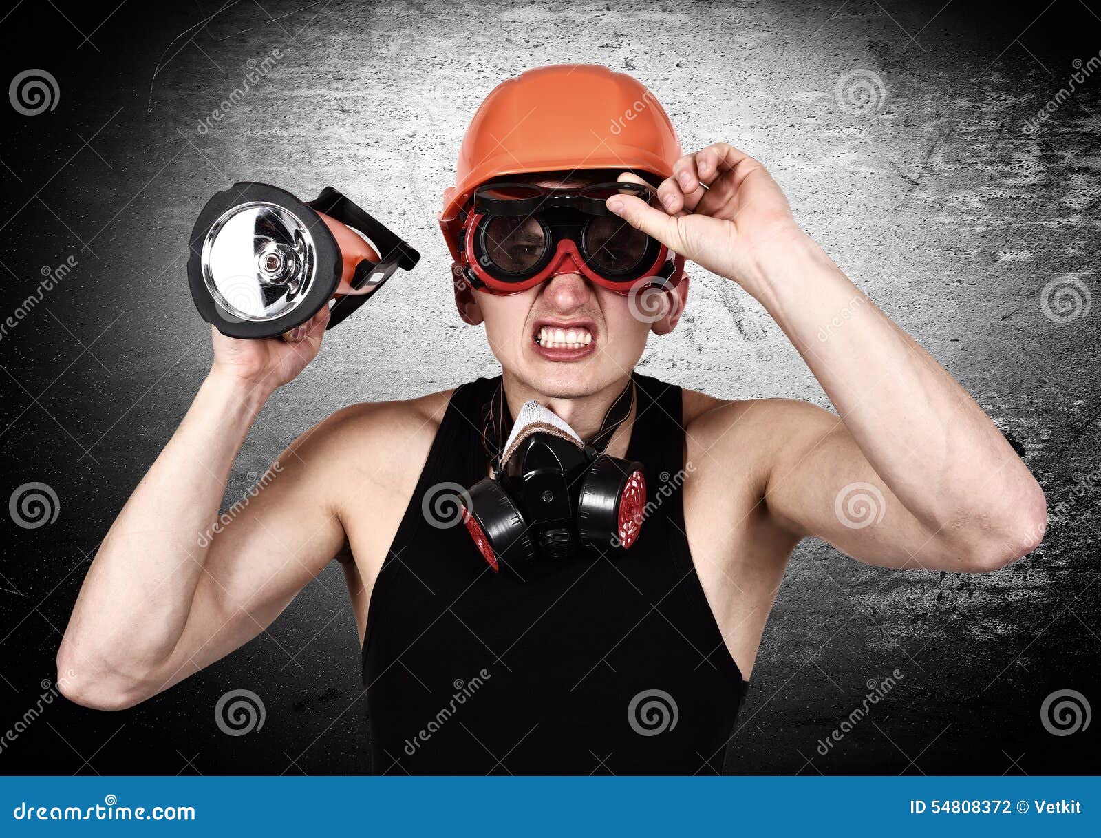 Worker with flashlight stock photo. Image of engineering - 54808372