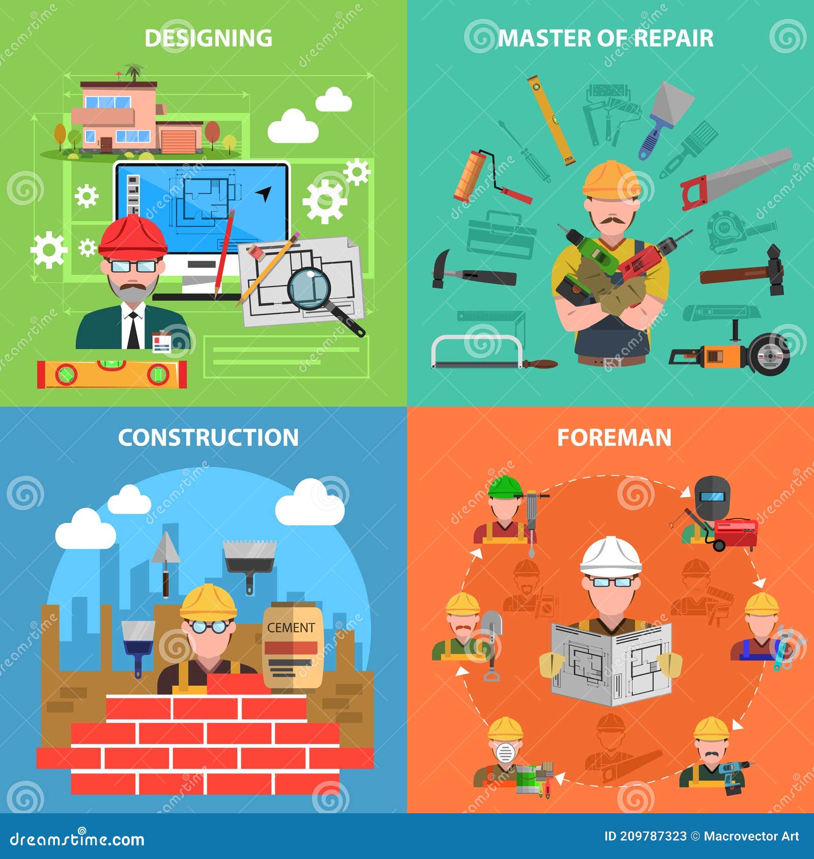 Worker Flat Set stock vector. Illustration of icons - 209787323