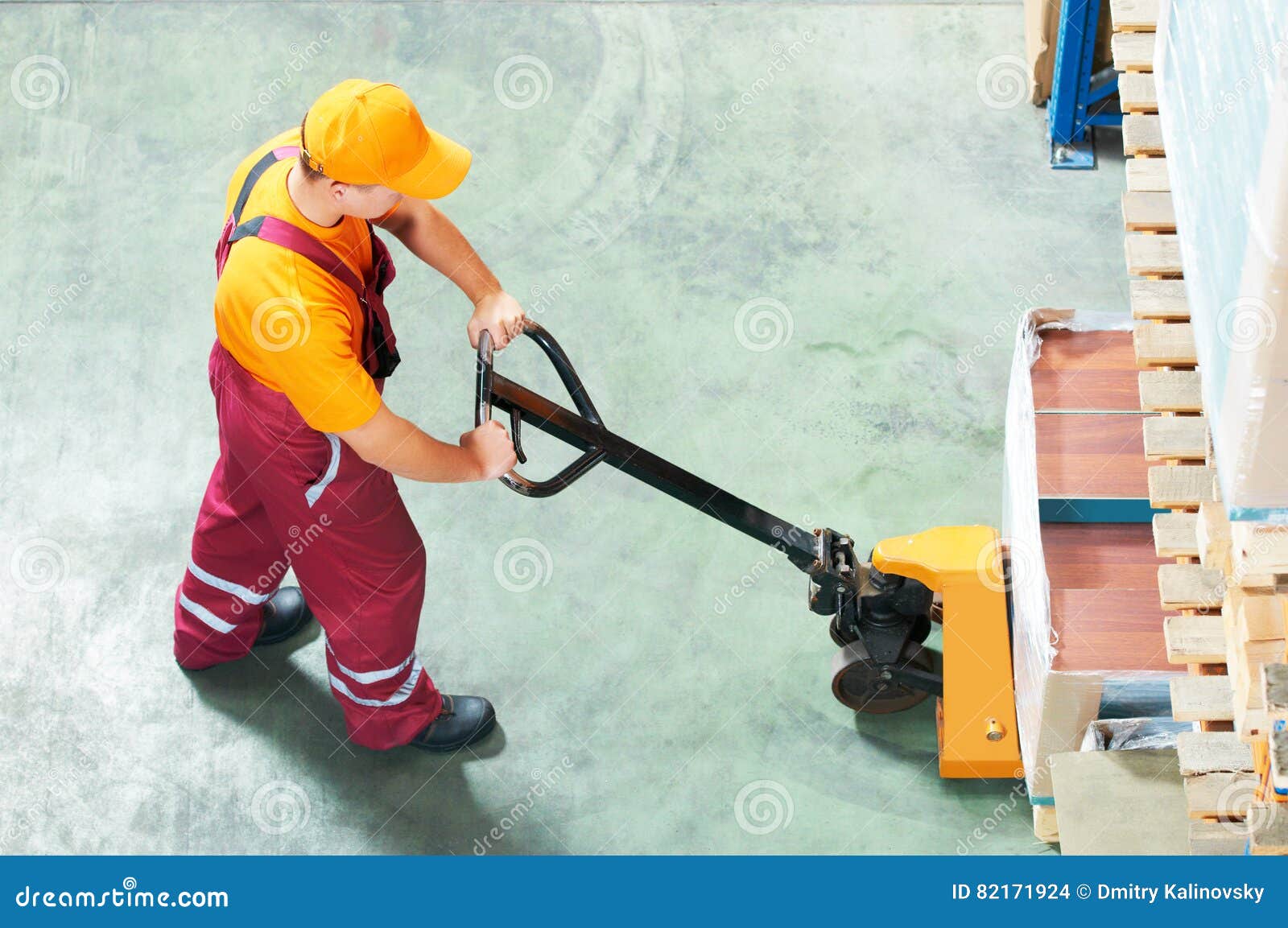 Worker with Fork Pallet Truck Stock Photo - Image of operator ...