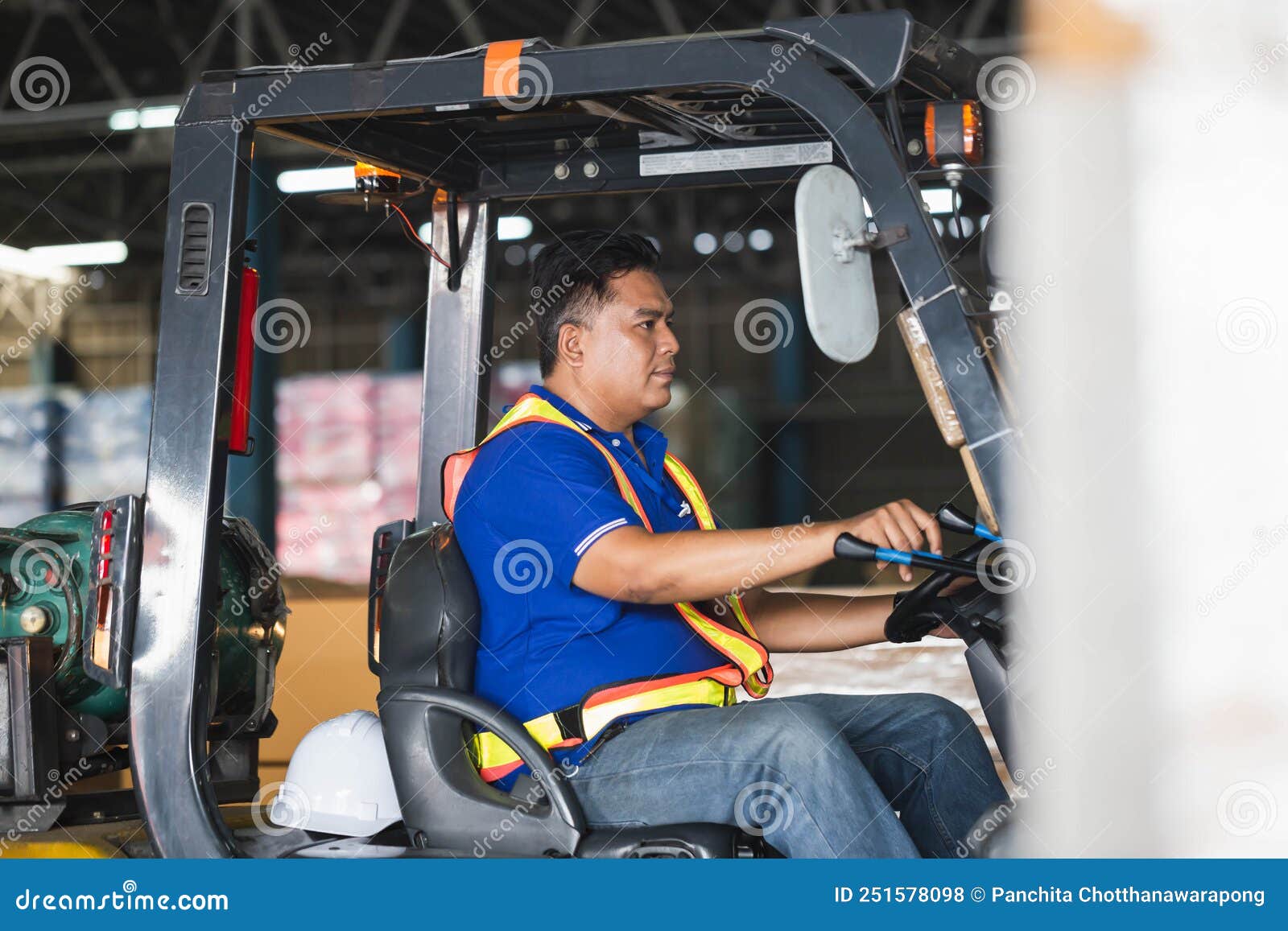 Worker on Forklift, Manual Workers Working in Warehouse, Worker Driver ...