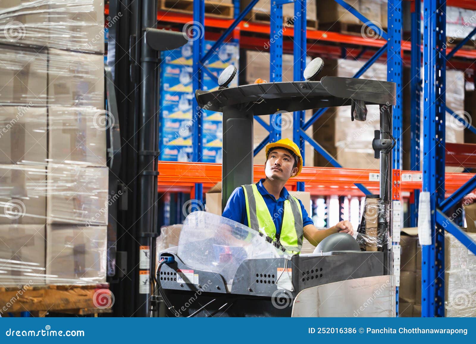 Worker on Forklift, Manual Workers Working in Warehouse, Worker Driver ...