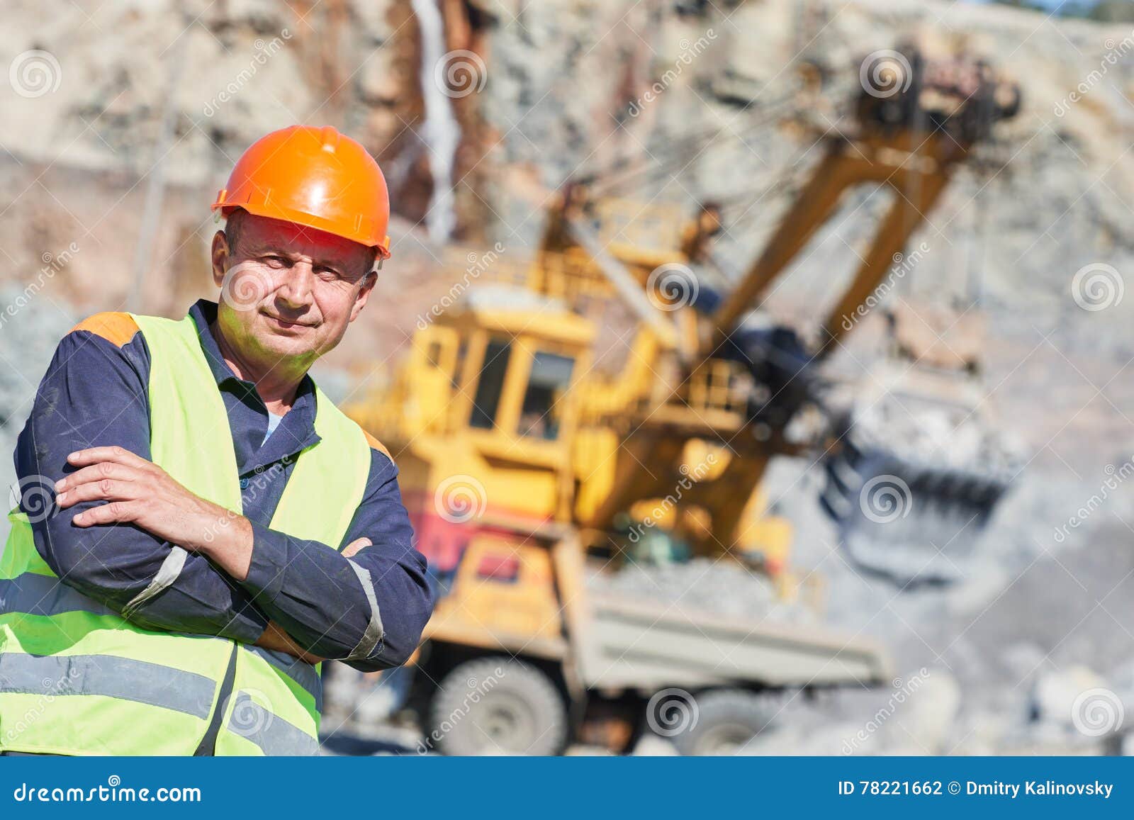Worker in Front of Heavy Excavator and Dumper Truck Stock Photo - Image ...