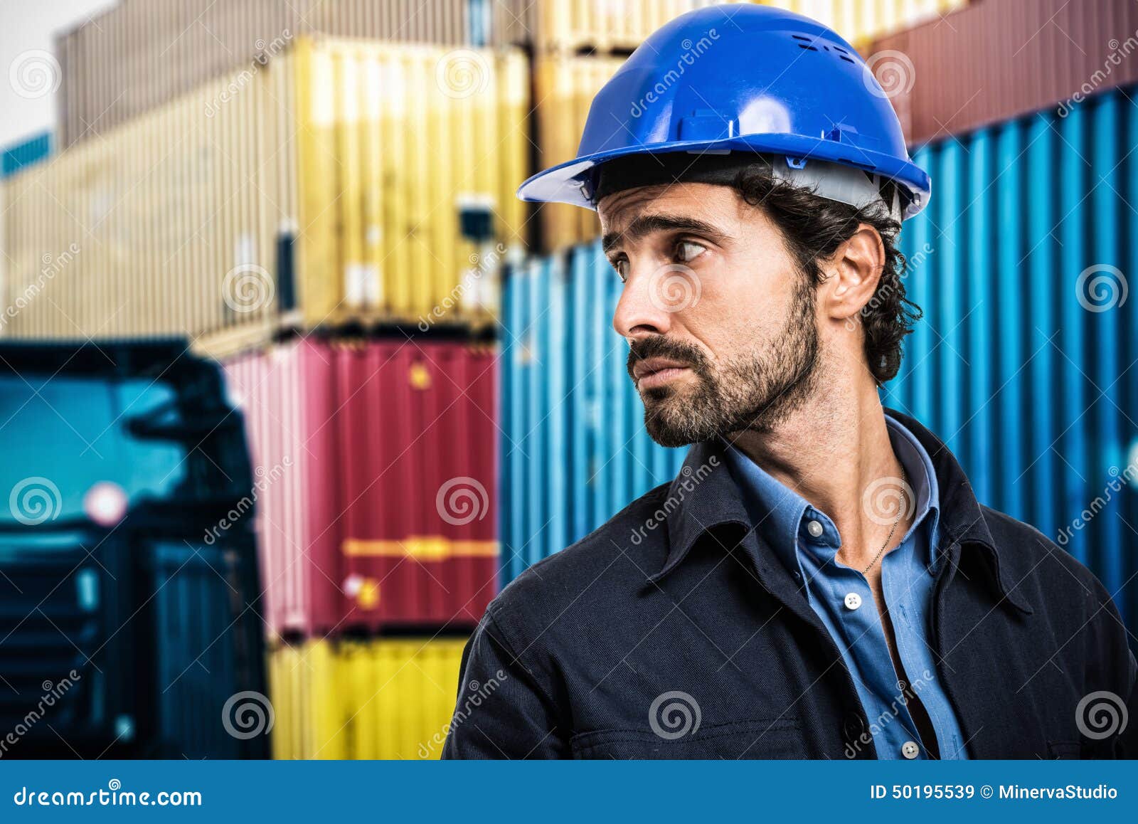 Worker in Front of a Stack of Containers Stock Image - Image of express ...