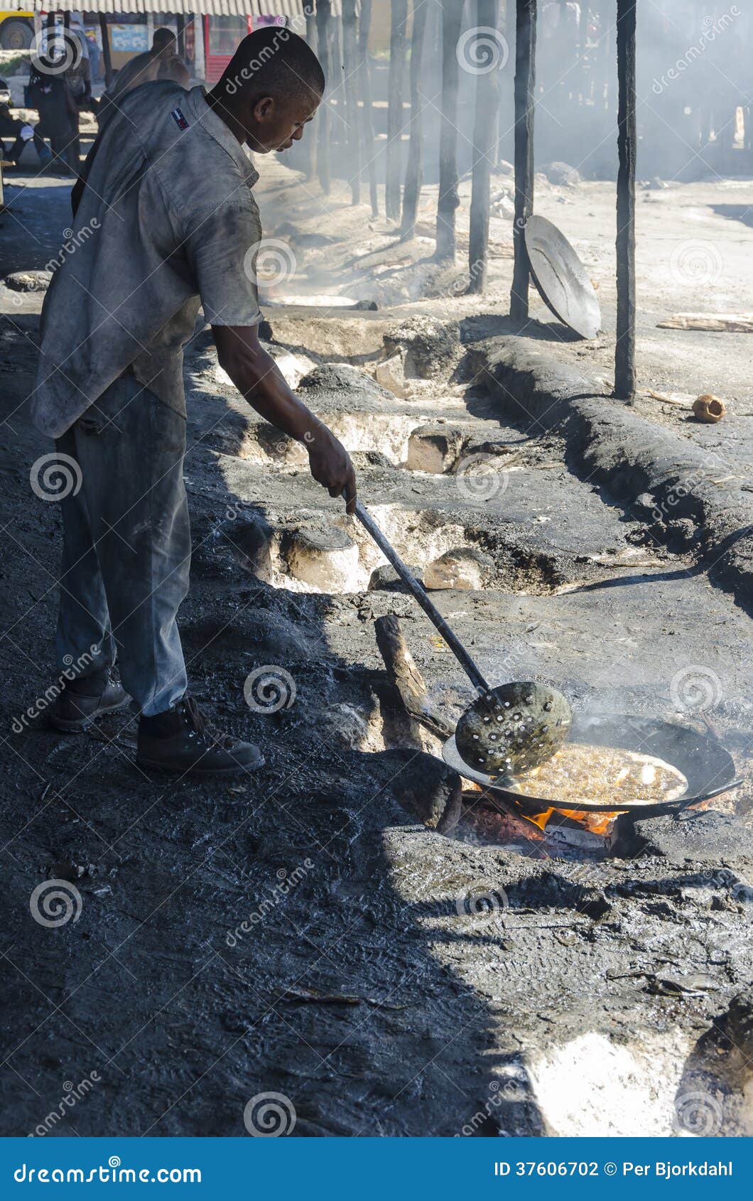 Frying Fish On Streetside Stall, Santiago Sacatepequez, Guatemala ...