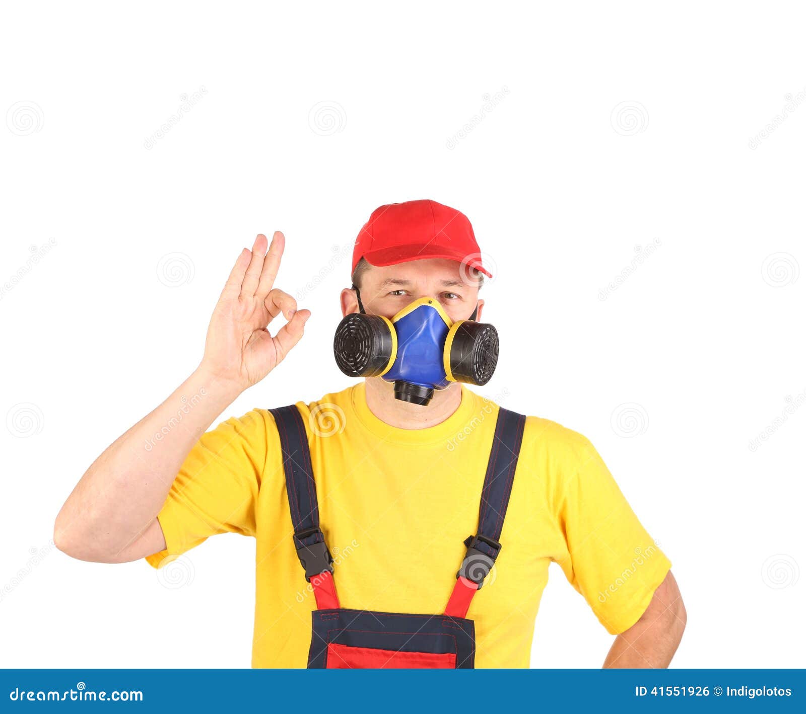 Worker in Gas Mask Showing Okay Sign. Stock Photo - Image of gesture ...
