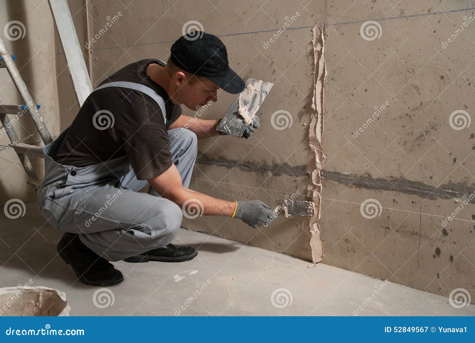 Worker Gets Plaster on the Wall Stock Image - Image of work, plaster ...
