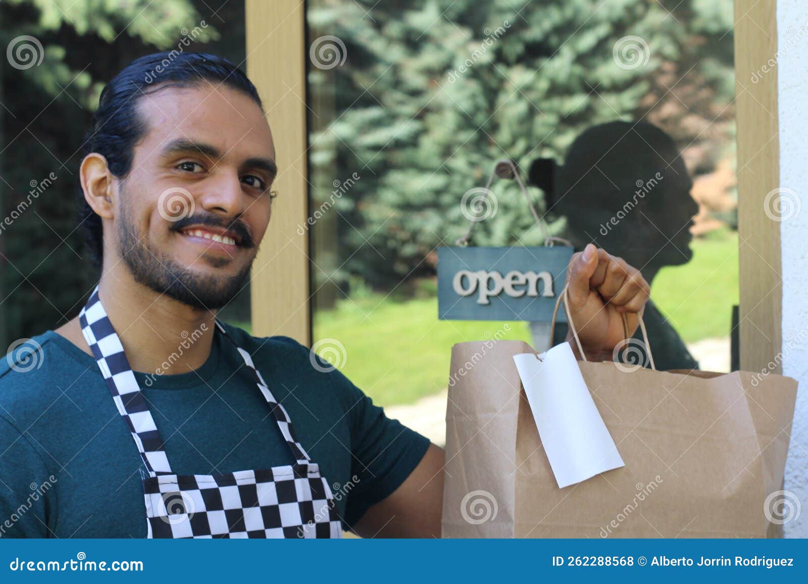 Worker Giving To Go Bag with Food Order Stock Photo - Image of hand ...