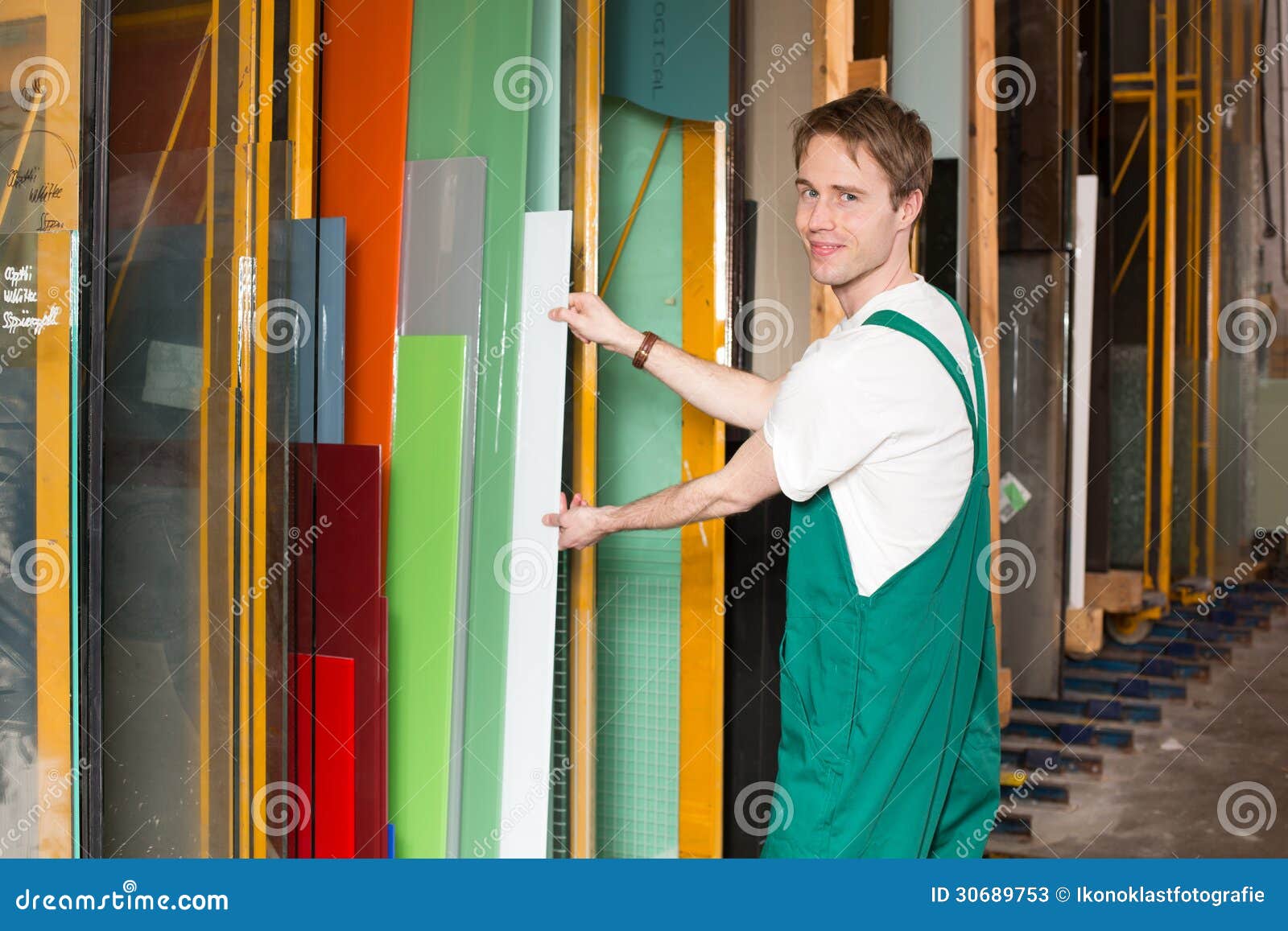 Worker in Glass Glazier S Workshop Stock Image - Image of technician ...
