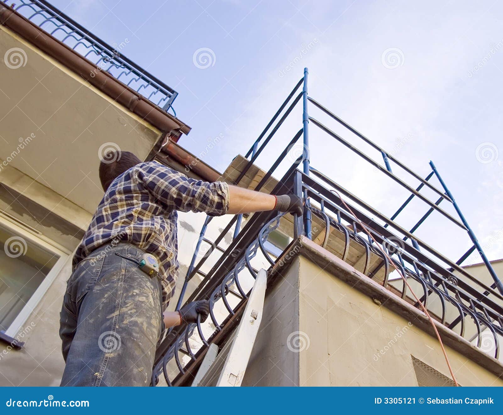 Worker going up the ladder stock image. Image of climb - 3305121