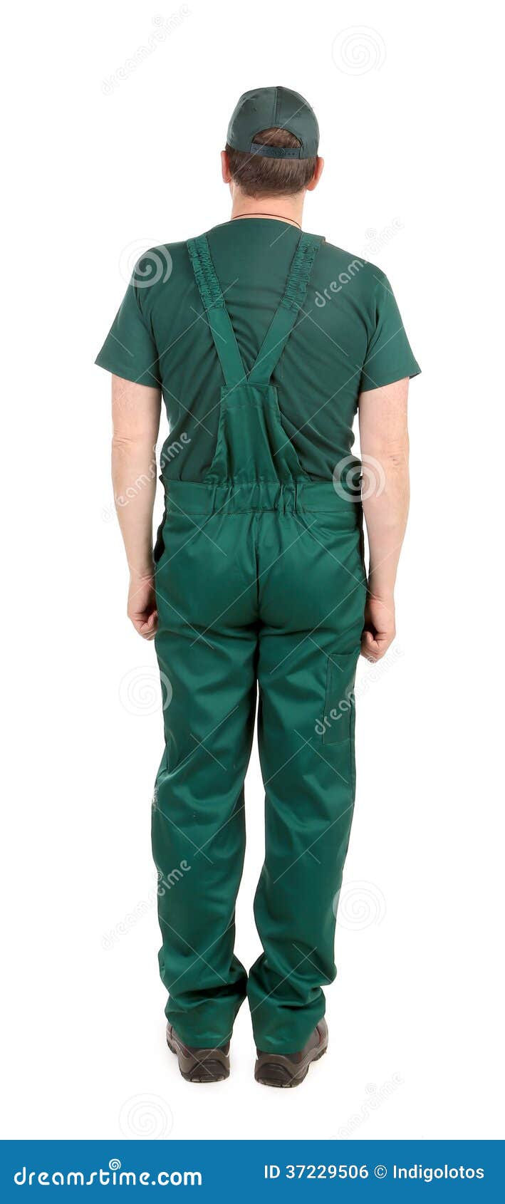 Worker in Green Overalls. Back Stock Photo - Image of construction ...