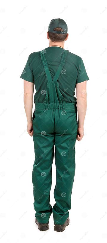 Worker in Green Overalls. Back Stock Photo - Image of construction ...