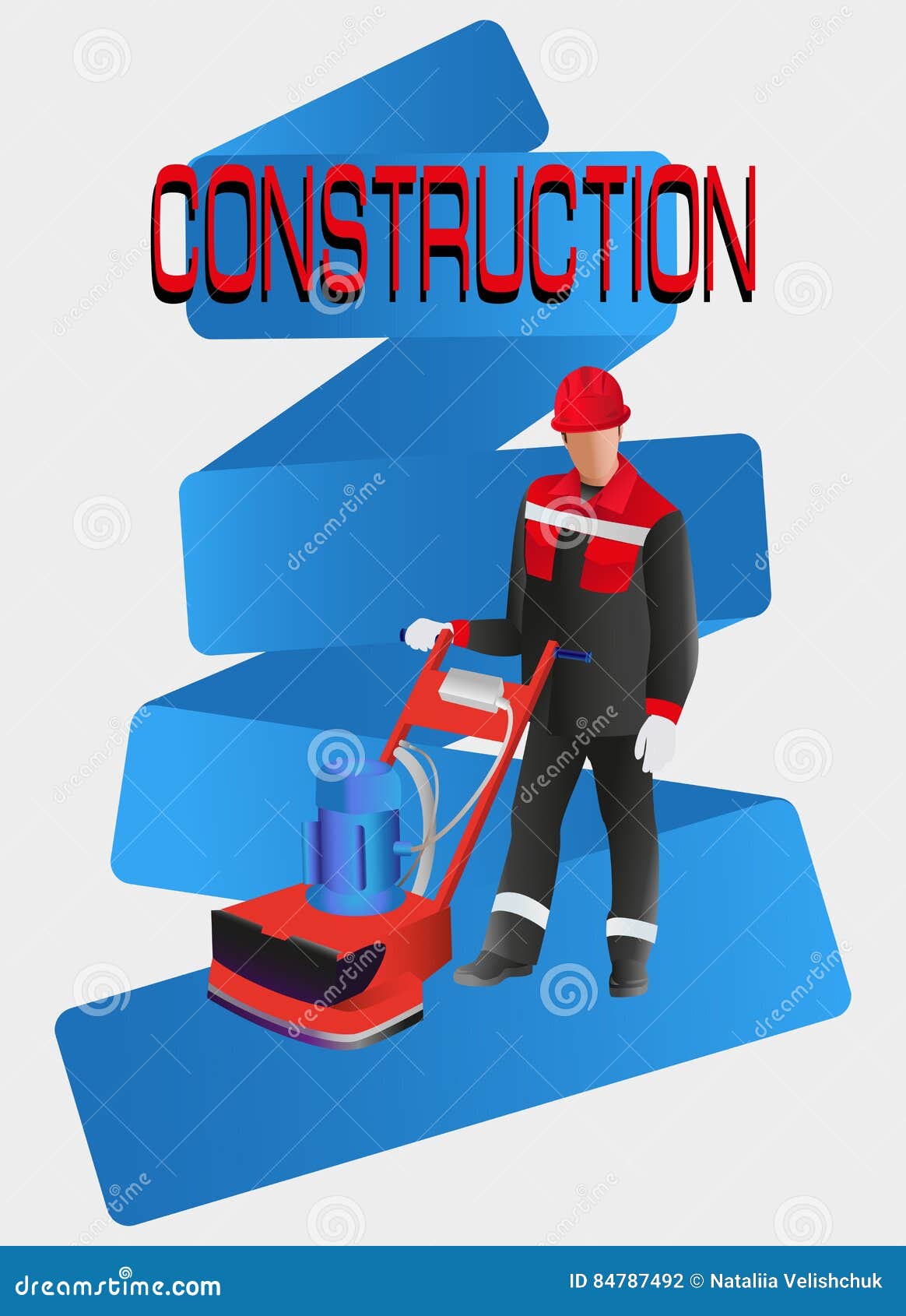 Worker and Grinder on Concrete. Construction Stock Vector ...