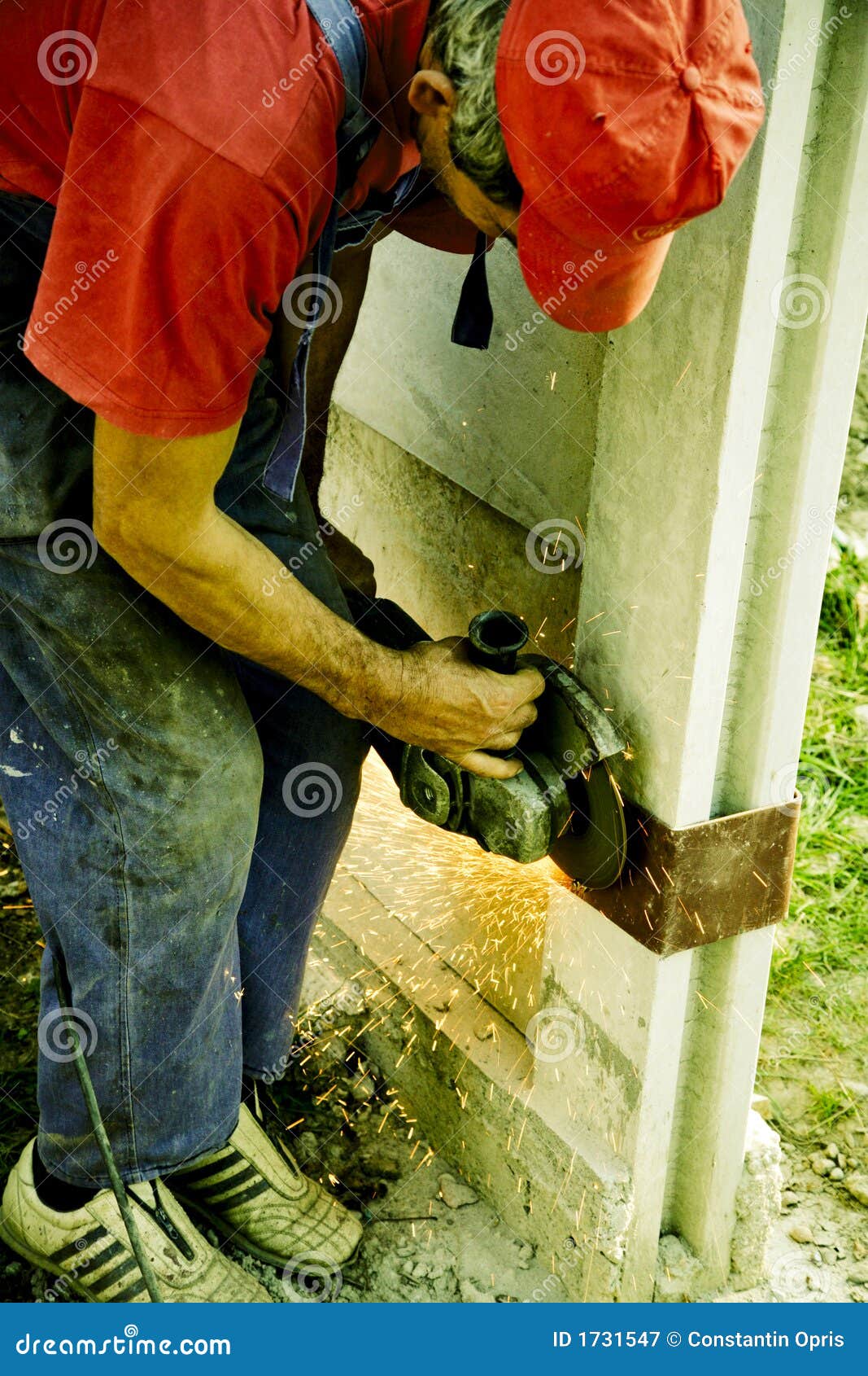 Worker with grinder saw stock image. Image of hands, demanding - 1731547