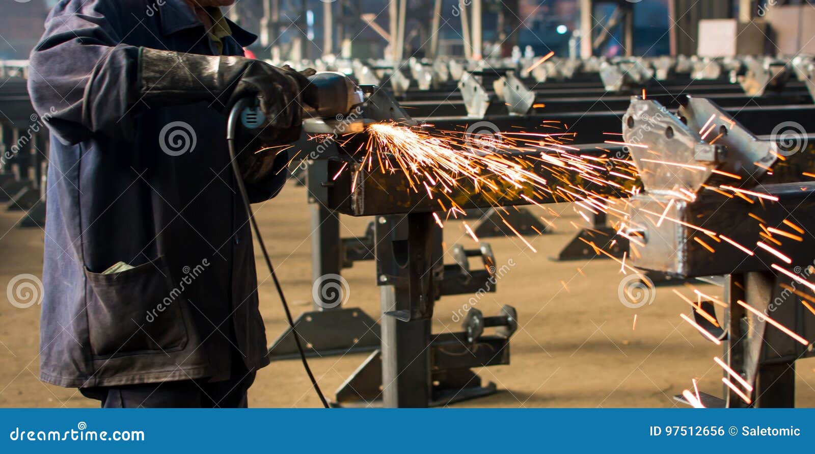 Worker Grinding Metal with Angle Grinder Stock Photo - Image of ...