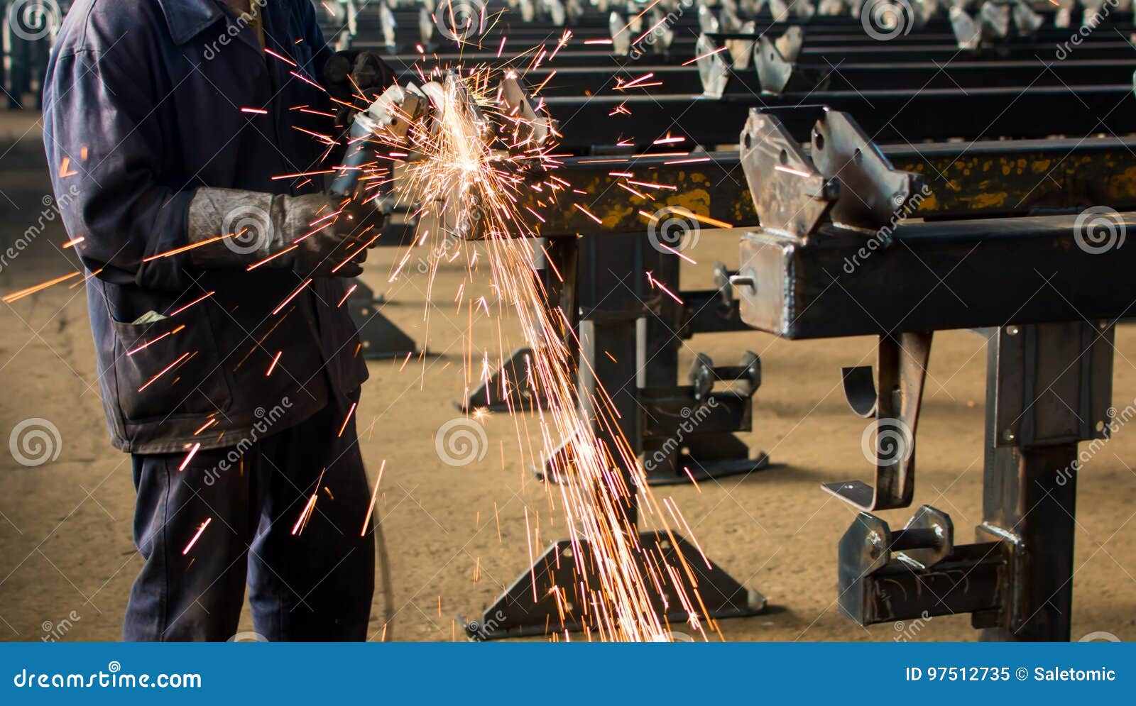 Worker Grinding Metal with Angle Grinder Stock Image - Image of ...