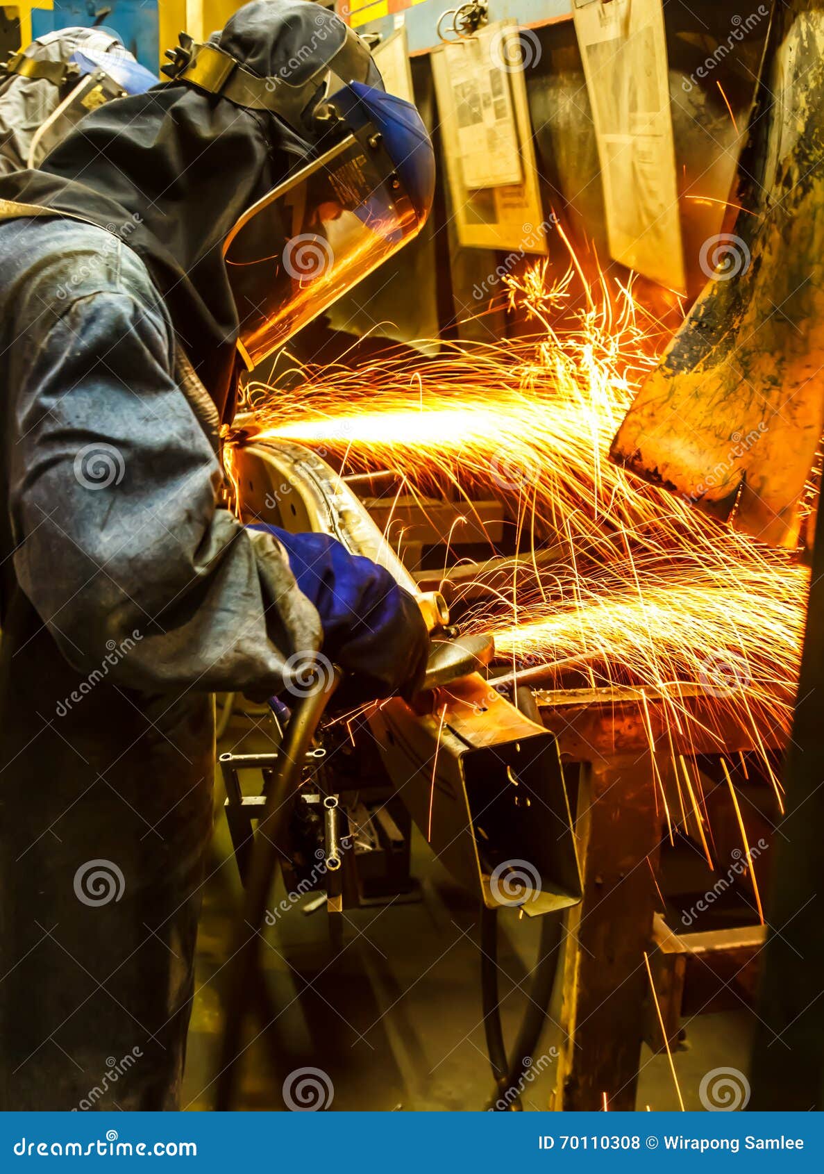 Worker grinding metal stock photo. Image of light, manual - 70110308